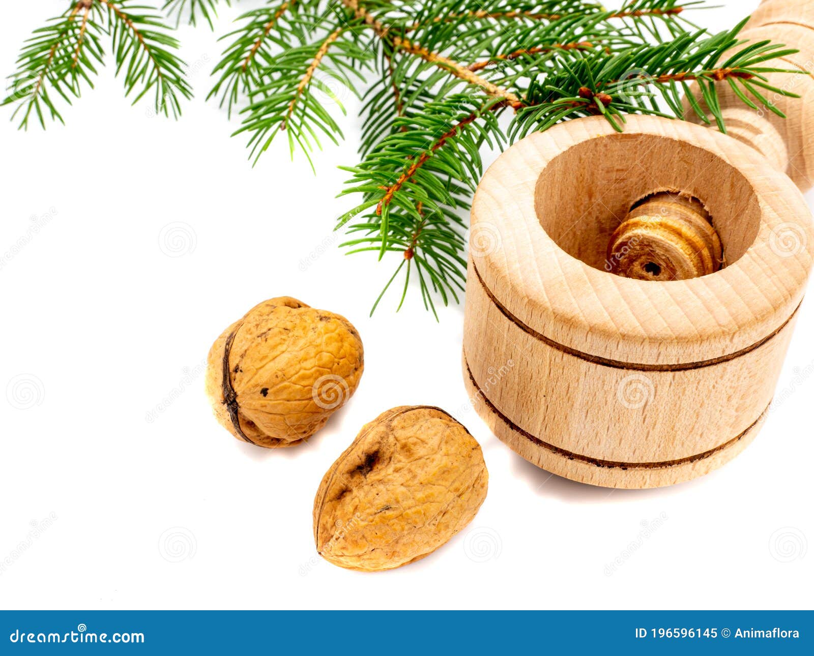 Nutcracker with Pine Branch and Nuts Isolated Stock Image - Image of ...