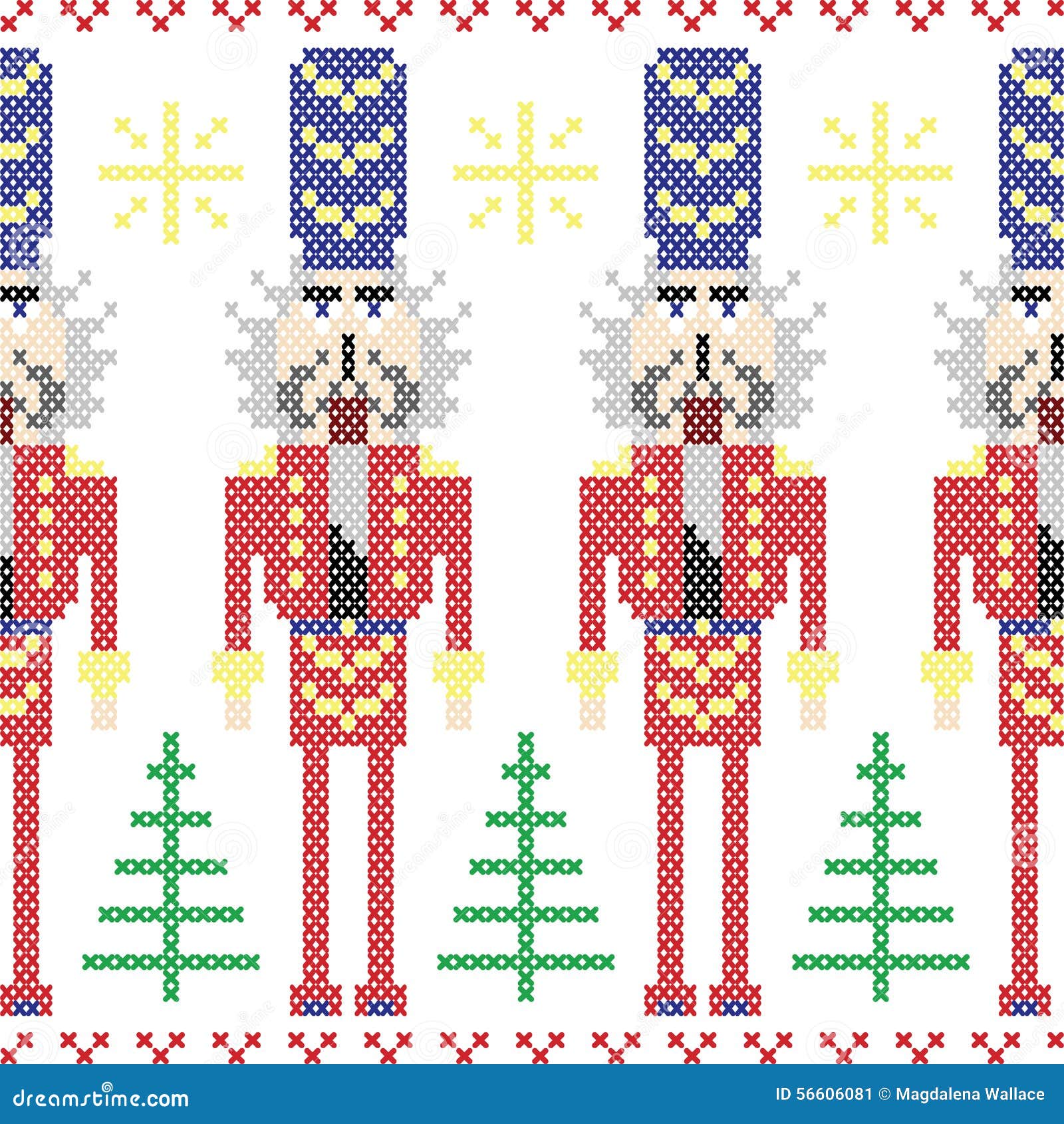 Nutcracker Soldiers Seamless Christmas Nordic Pattern in Cross Stitch ...