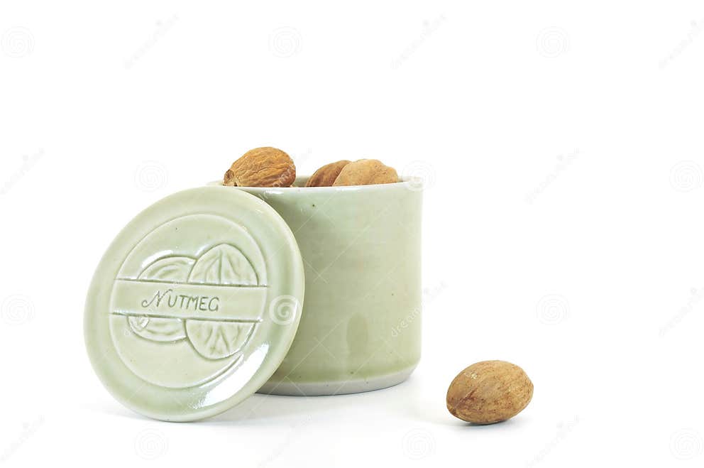 Nutmeg in container stock photo. Image of green, ceramic - 16043594