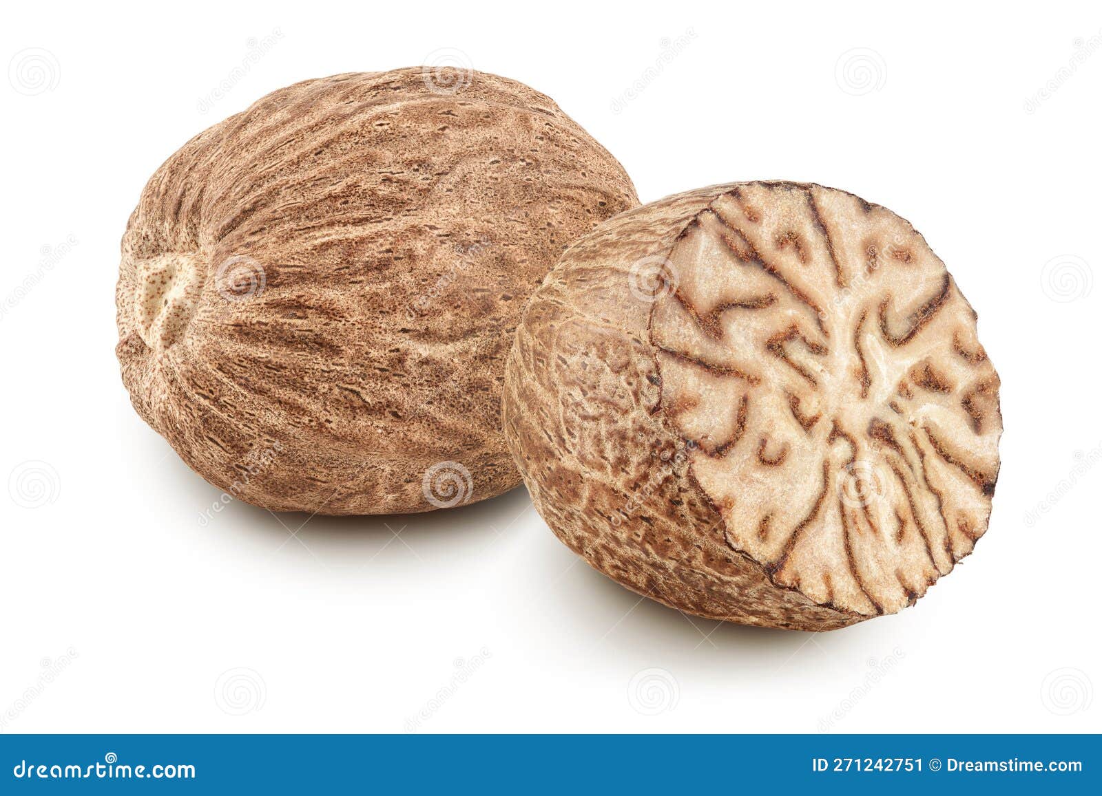 Nutmeg Half Isolated on White Background with Full Depth of Field. Top ...