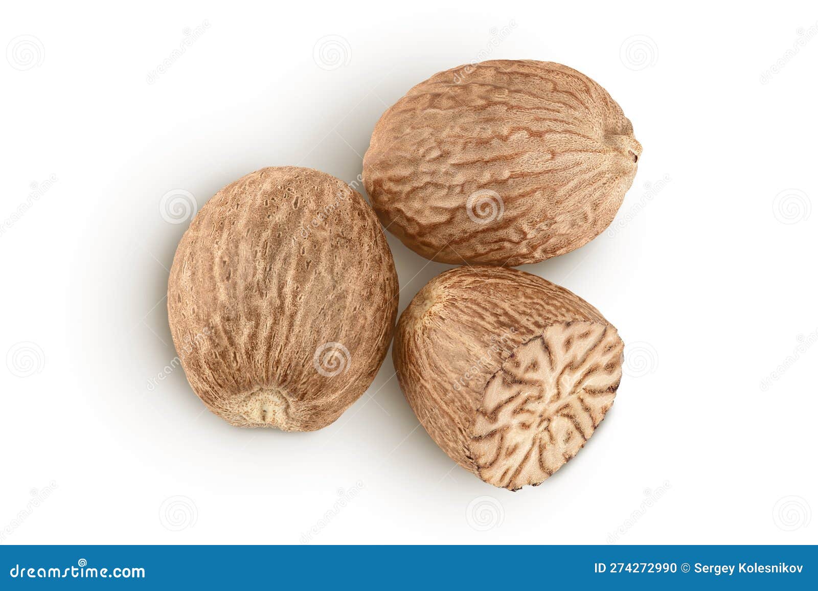 Nutmeg Isolated on White Background with Full Depth of Field. Top View ...