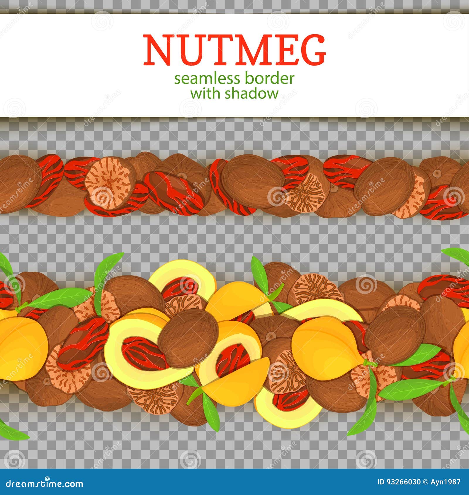 Nutmeg Spicy Horisontal Seamless Border. Vector Card Illustration Stock ...