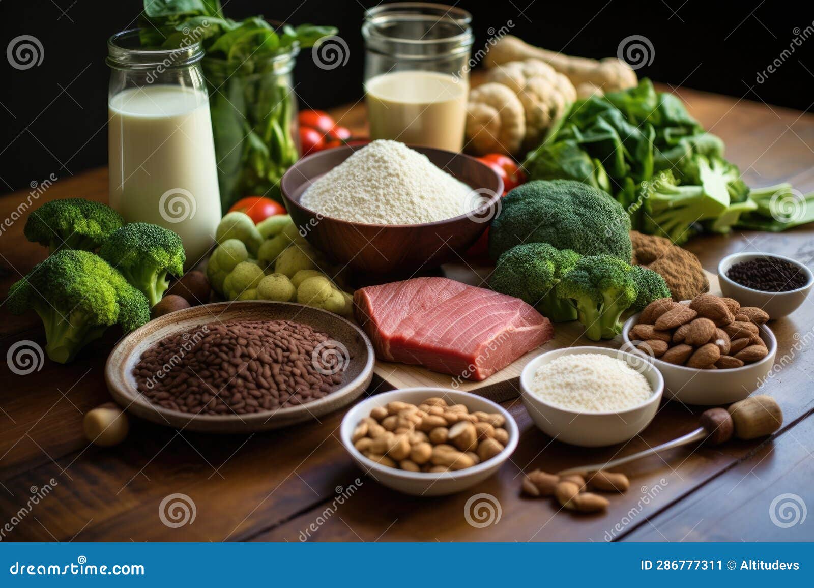 Nutrient-dense Vegan Protein Sources on Table Stock Illustration ...