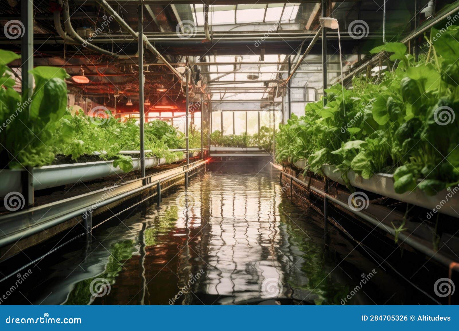 Nutrient-rich Water Flowing through Hydroponic Channels Stock ...