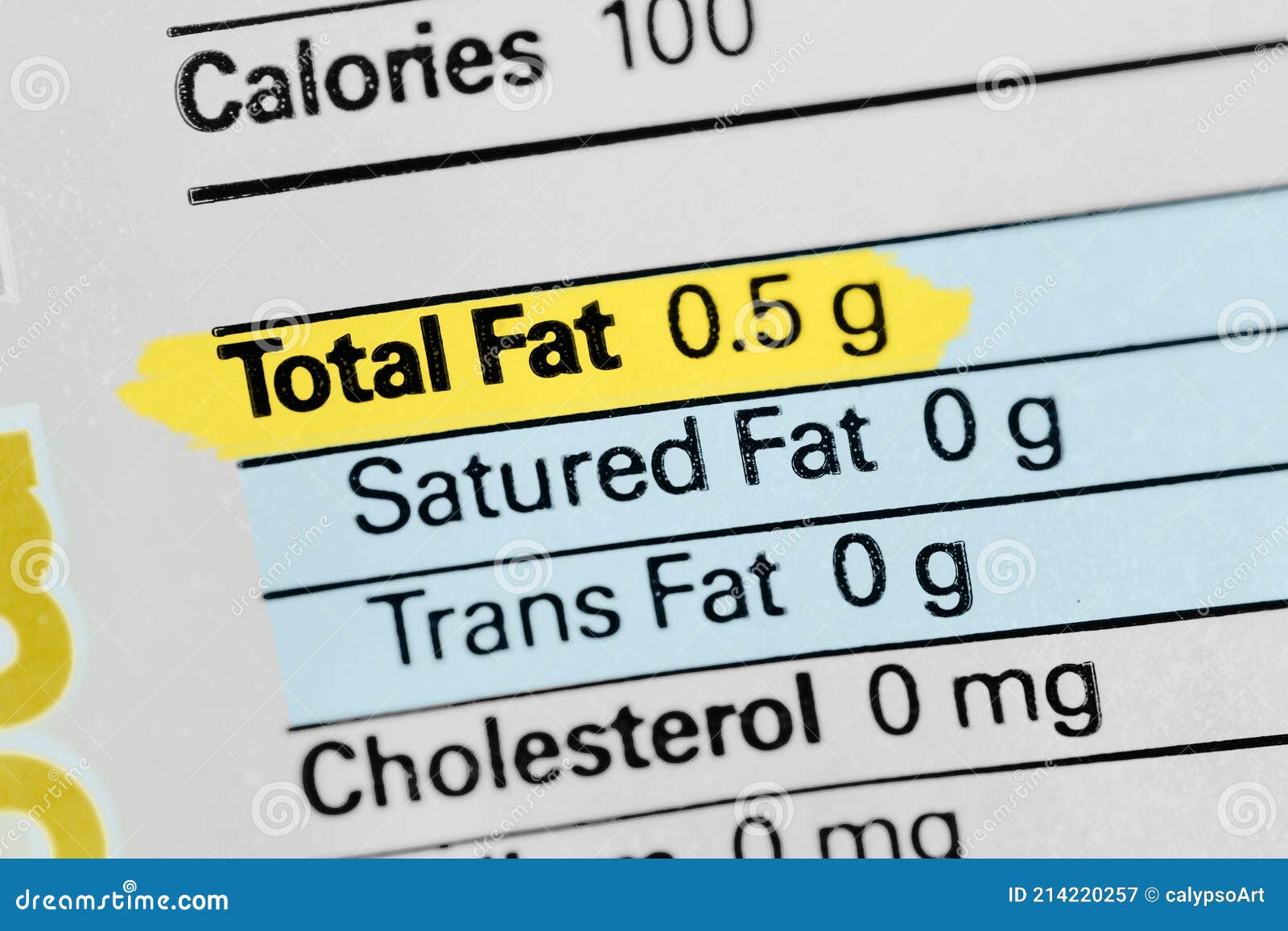 Nutrition Facts Label Focused on Fat Content Stock Image - Image of ...