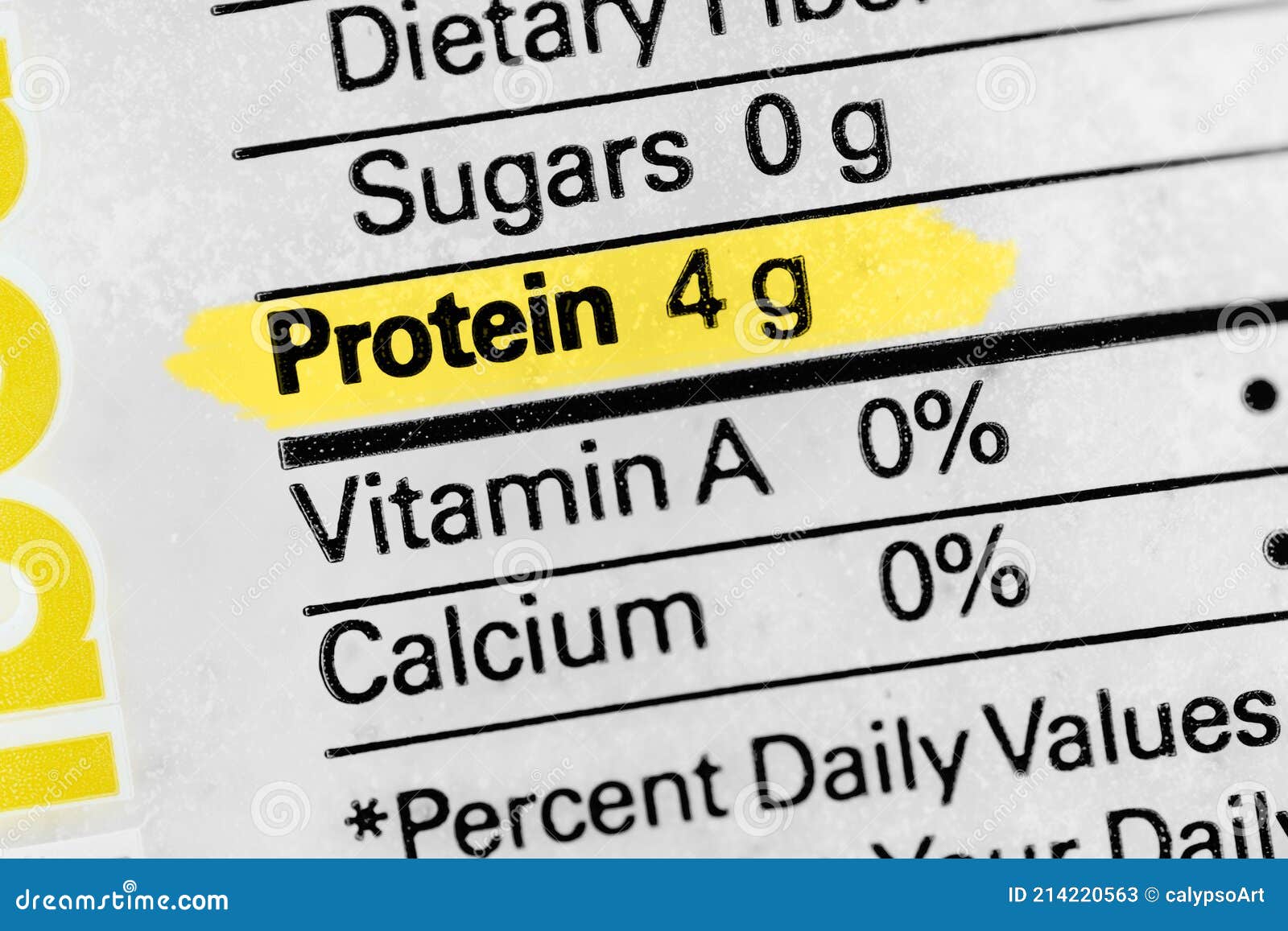 Nutrition Facts Label Focused on Protein Content Stock Image - Image of ...