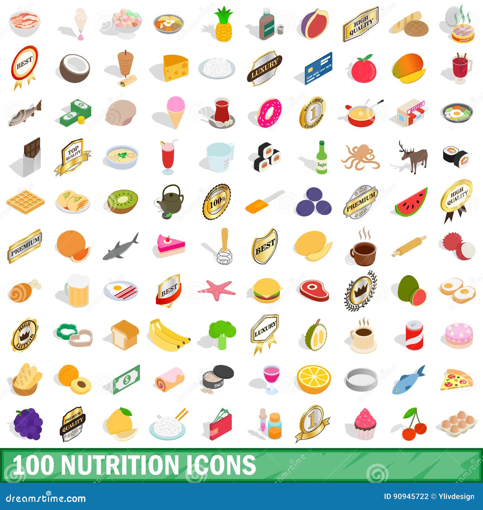100 Nutrition Icons Set, Isometric 3d Style Stock Vector - Illustration ...