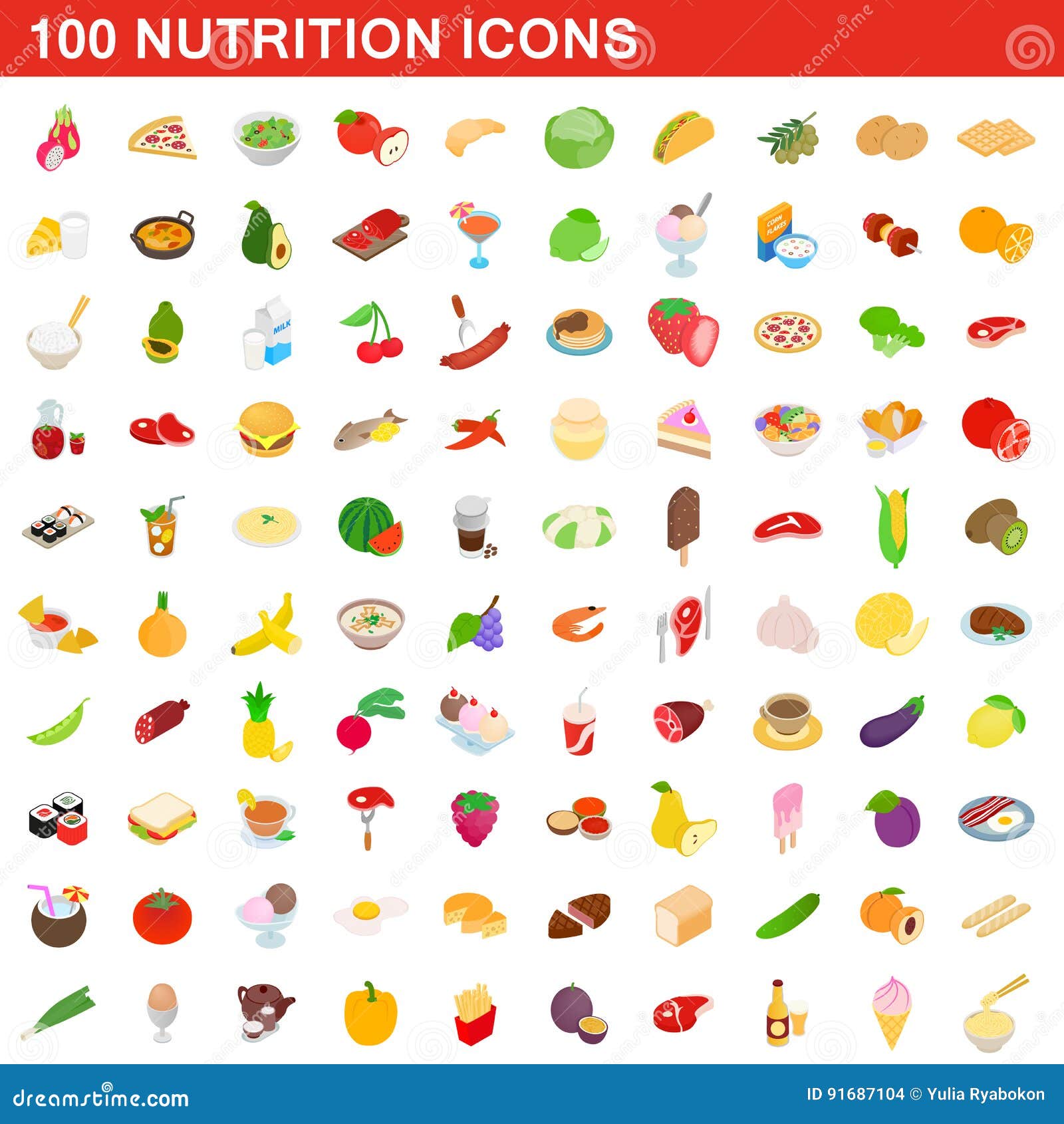 100 Nutrition Icons Set, Isometric 3d Style Stock Vector - Illustration ...