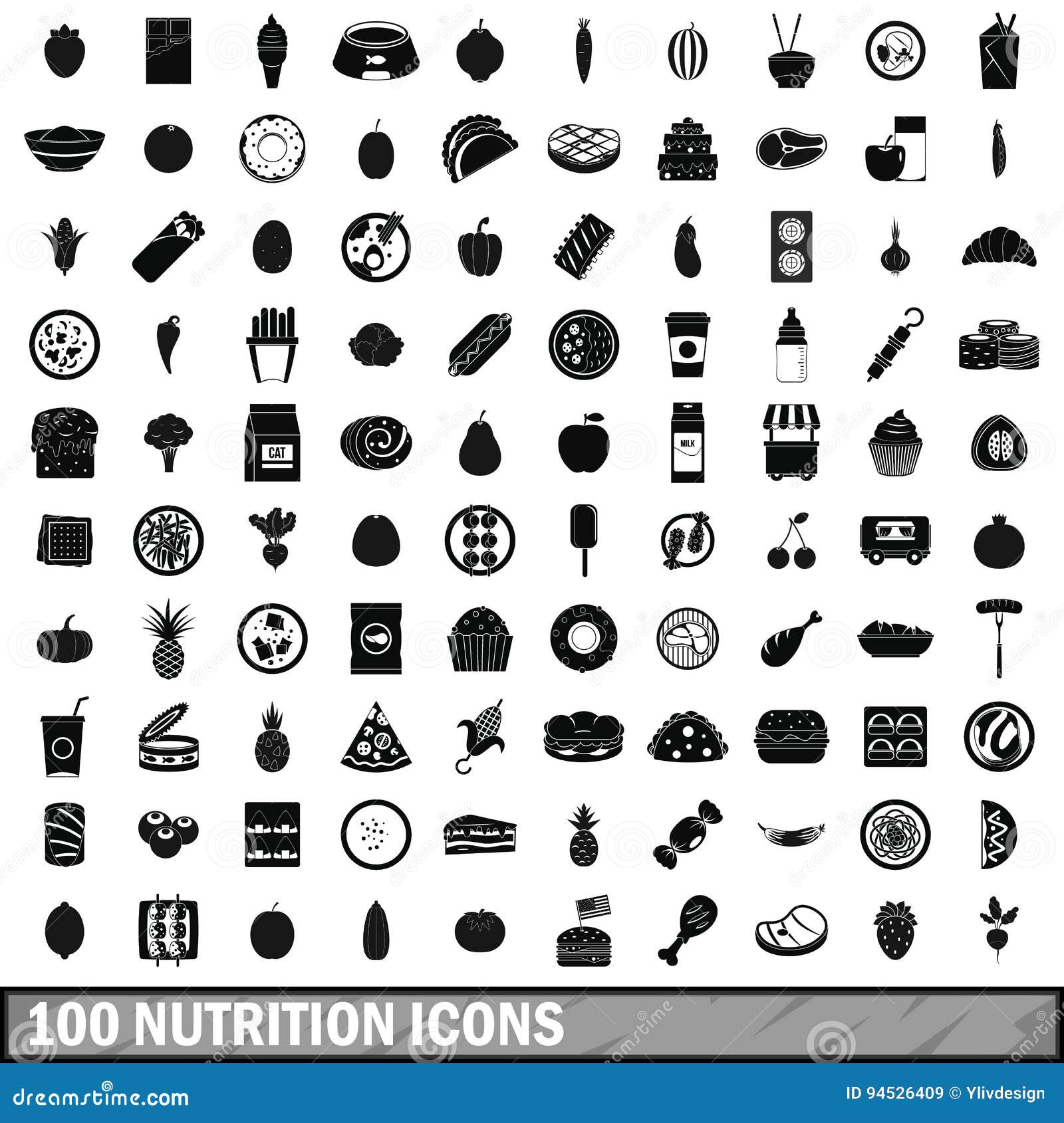 100 Nutrition Icons Set, Simple Style Stock Vector - Illustration of ...