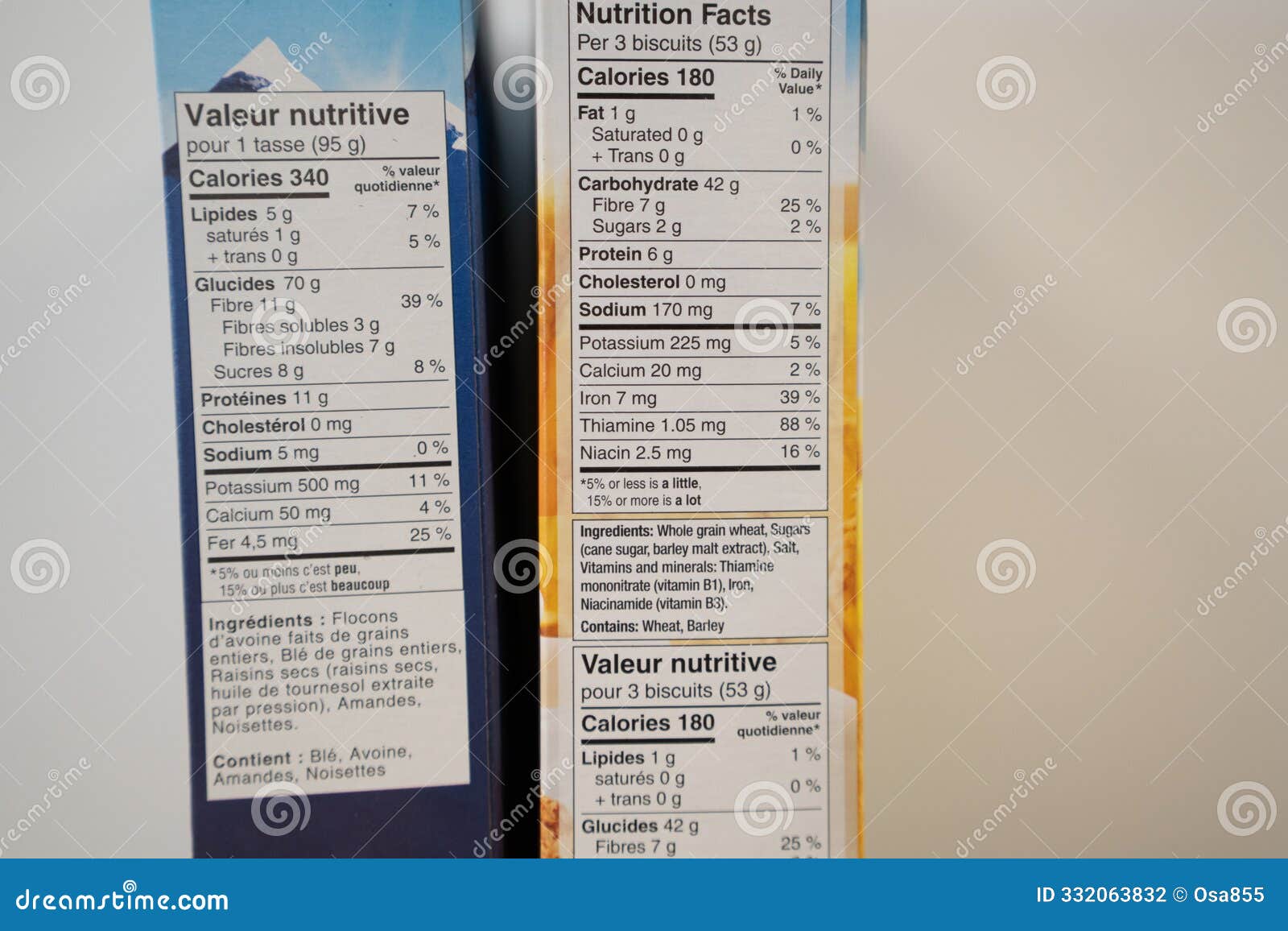 Nutrition Labels on Cereal Boxes in a Pantry Stock Photo - Image of ...