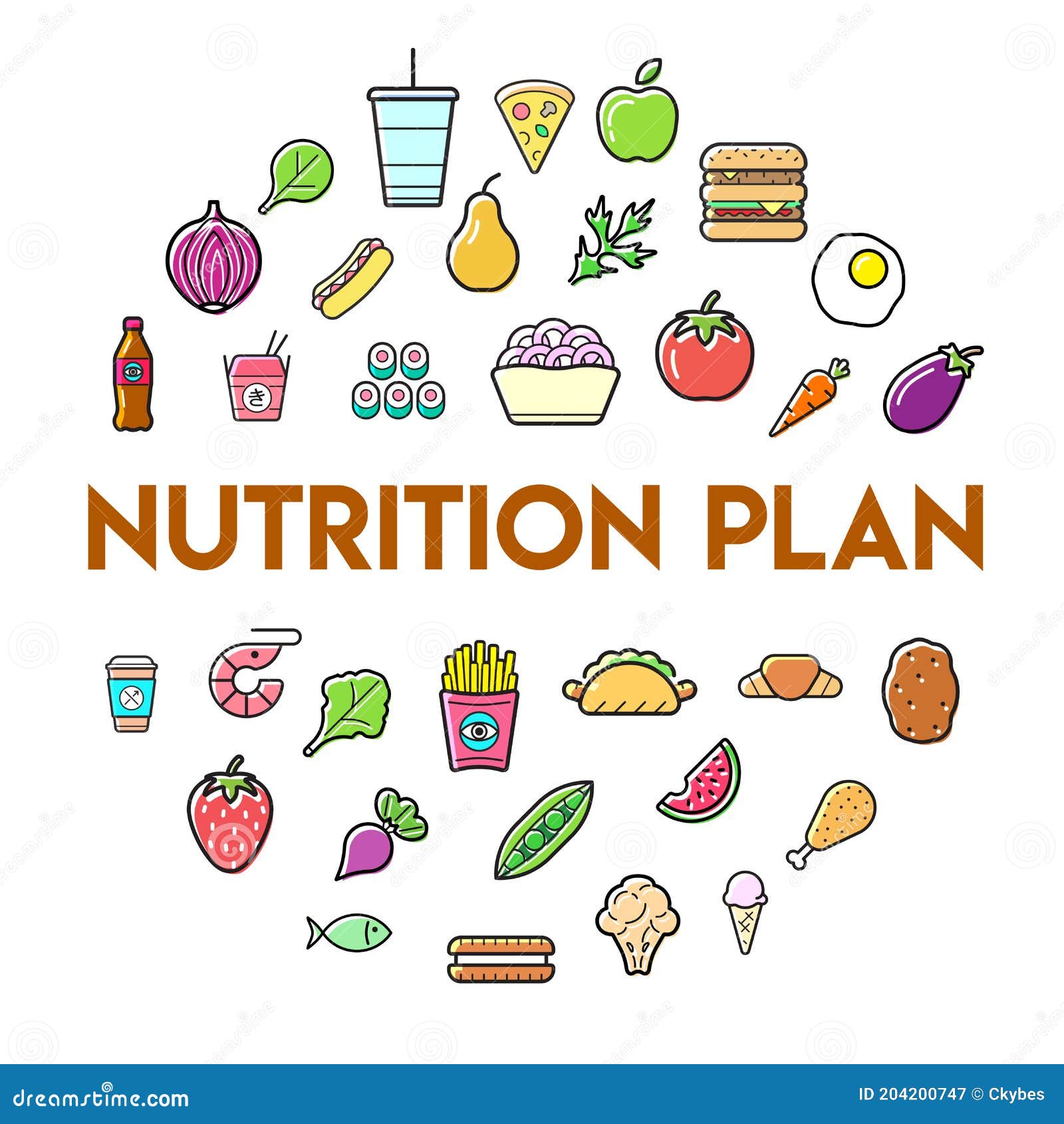 Nutrition Plan Icons with Sign in Circle Shape, Infographic. Vector ...