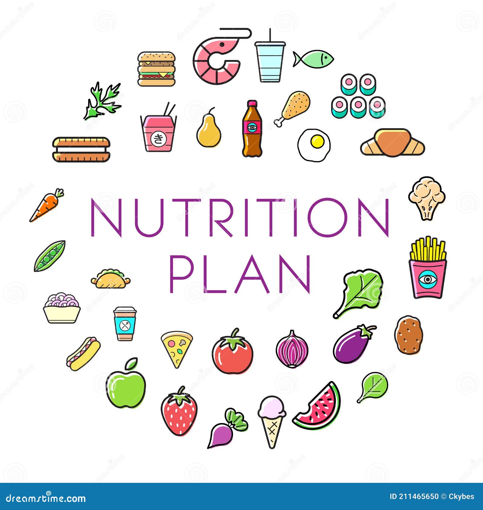Nutrition Plan Icons with Sign in Circle Shape, Infographic. Vector ...