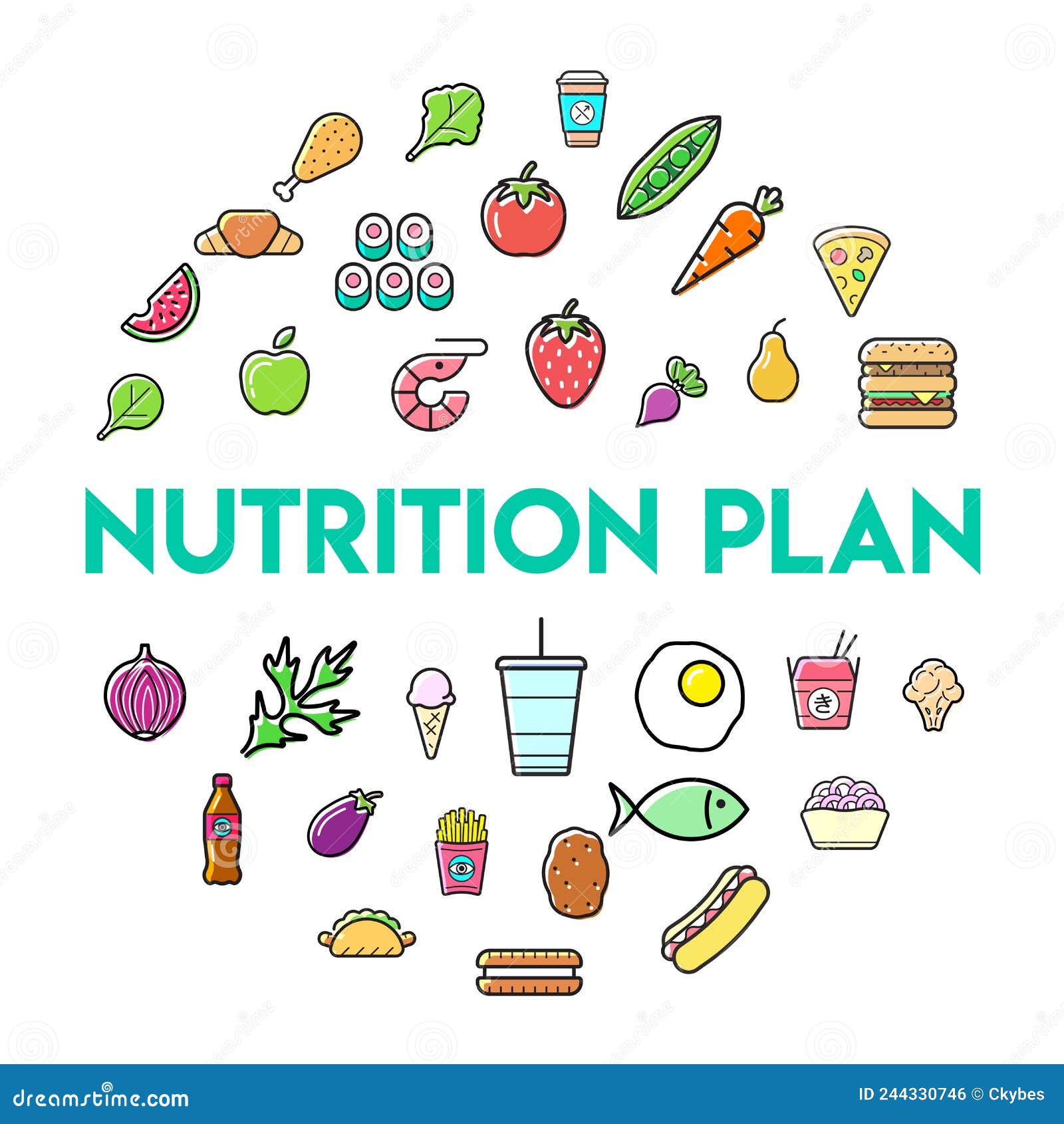 Nutrition Plan Icons with Sign in Circle Shape, Infographic. Vector ...