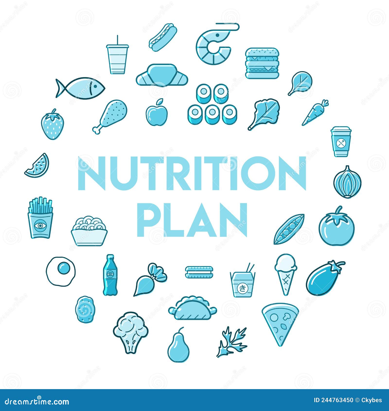 Nutrition Plan Icons with Sign in Circle Shape, Infographic. Vector ...