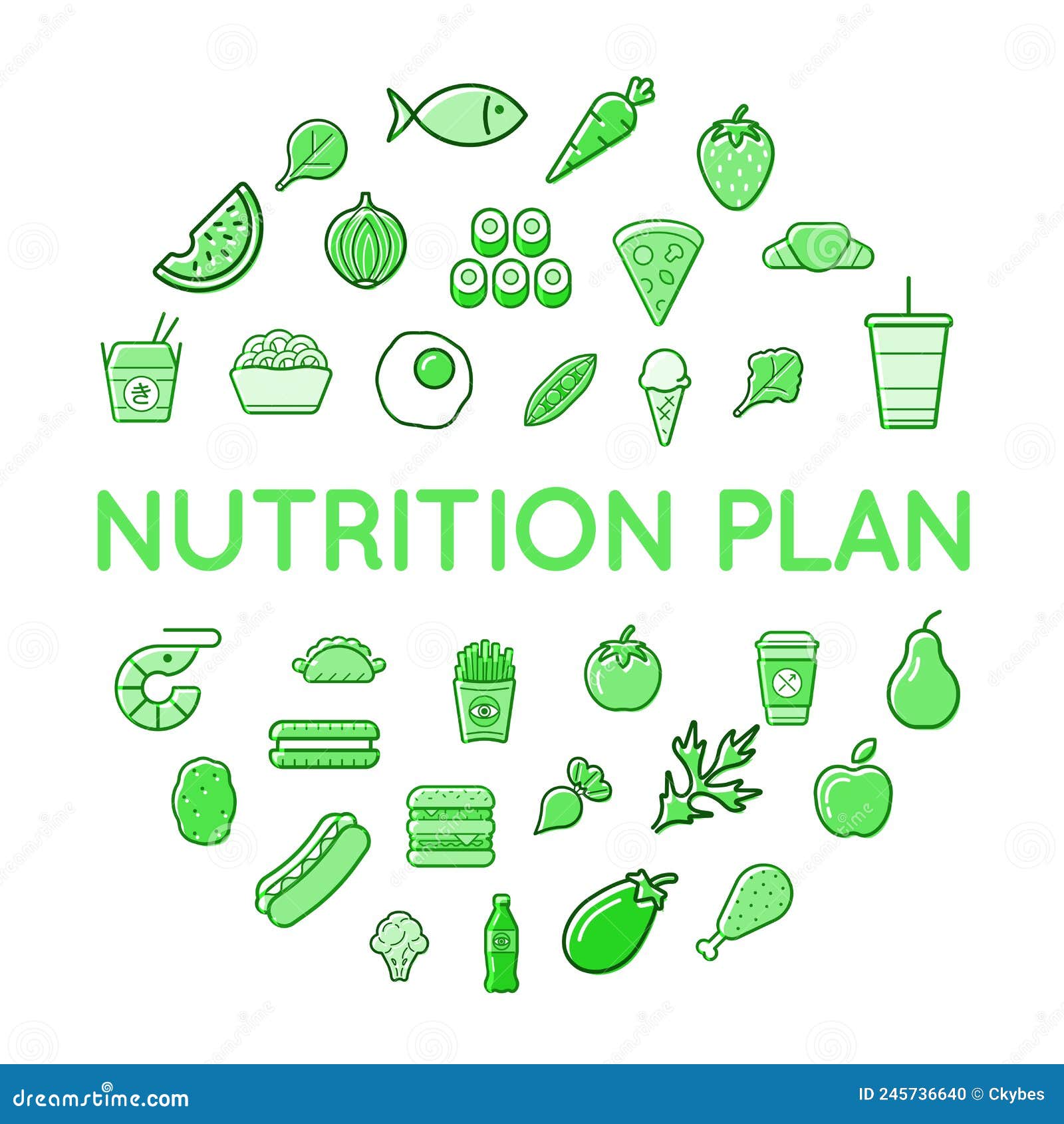 Nutrition Plan Icons with Sign in Circle Shape, Infographic. Vector ...