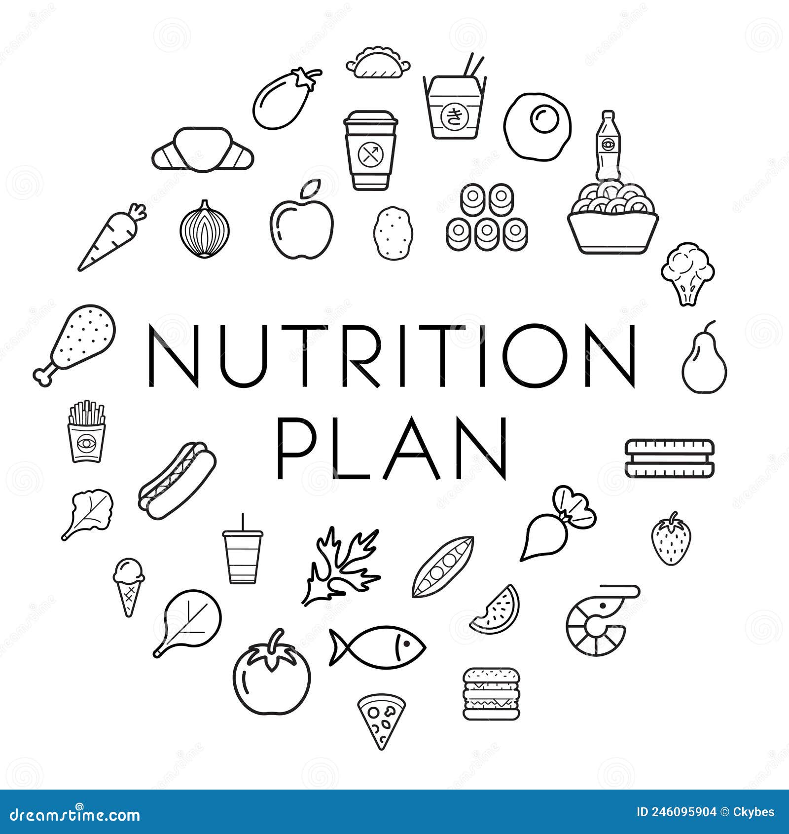 Nutrition Plan Icons with Sign in Circle Shape, Infographic. Vector ...