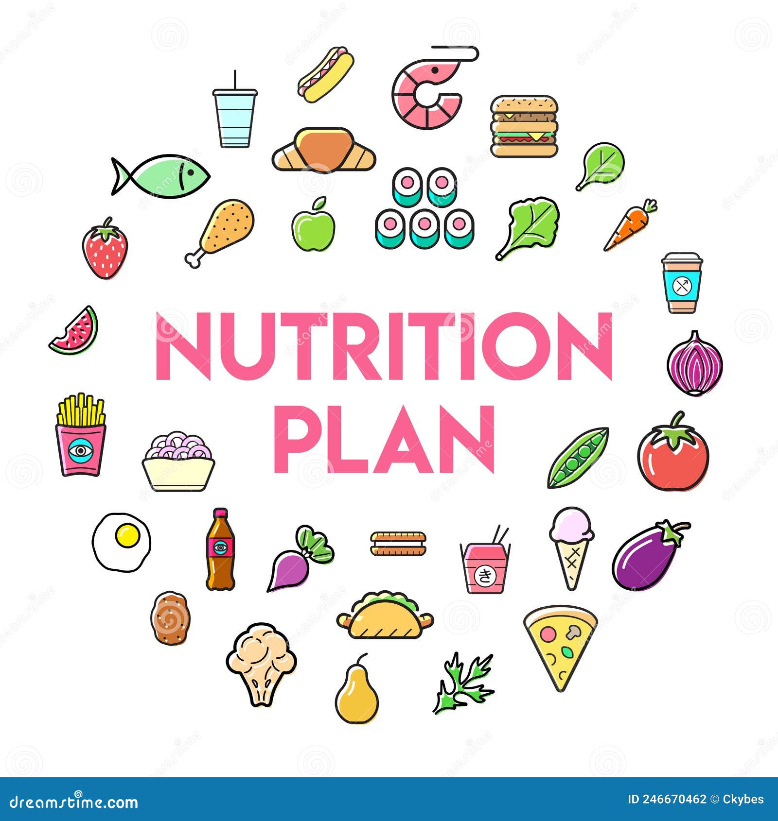 Nutrition Plan Icons with Sign in Circle Shape, Infographic. Vector ...