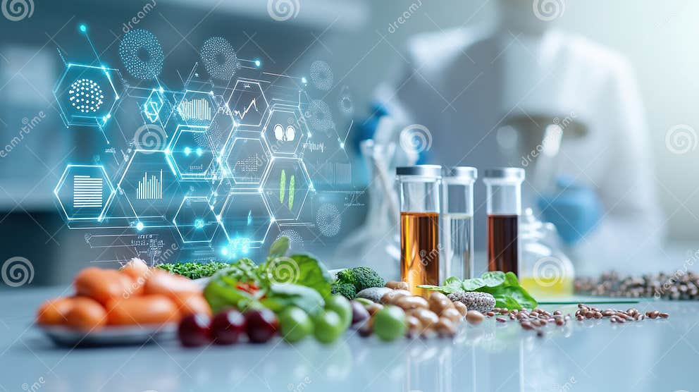 Nutritional Data Displayed on Digital Screen with Fresh Ingredients ...