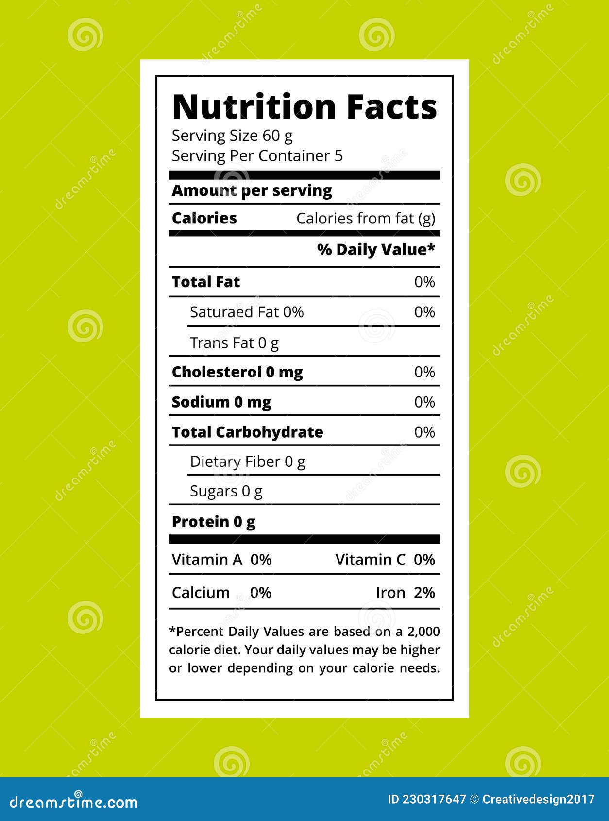 Nutritional Label. Food Value And Calories Information, Daily Portion ...