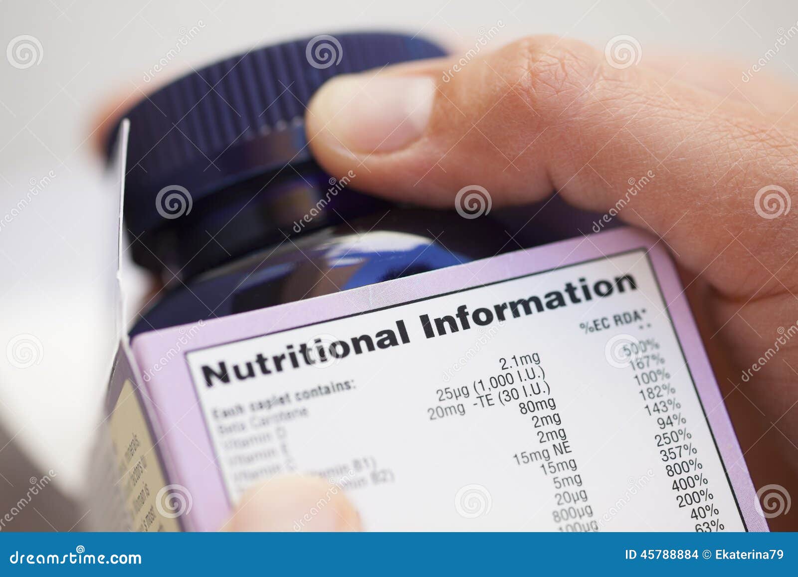 Nutritional Information Concept. Hand Use The Magnifying Glass To Zoom ...