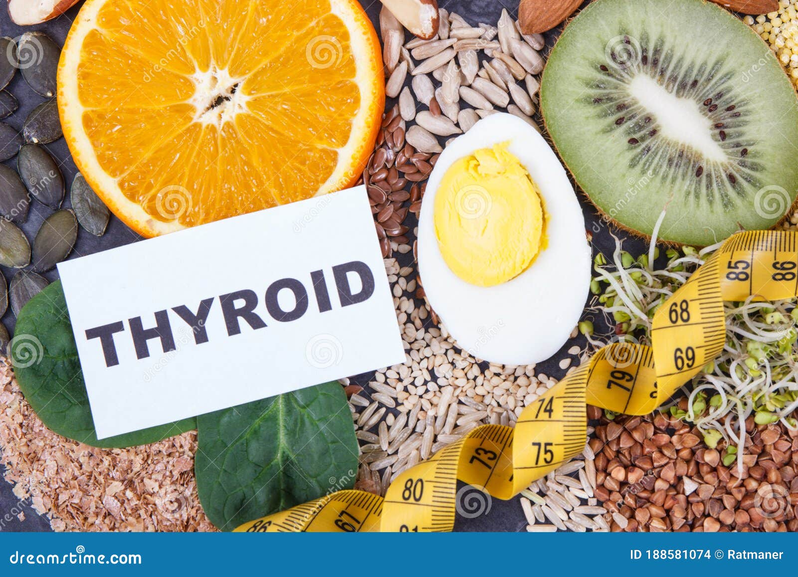 Nutritious Ingredients for Healthy Thyroid. Food Containing Vitamins ...