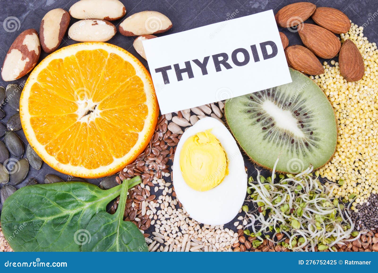 Nutritious Ingredients for Healthy Thyroid. Food Containing Vitamins ...