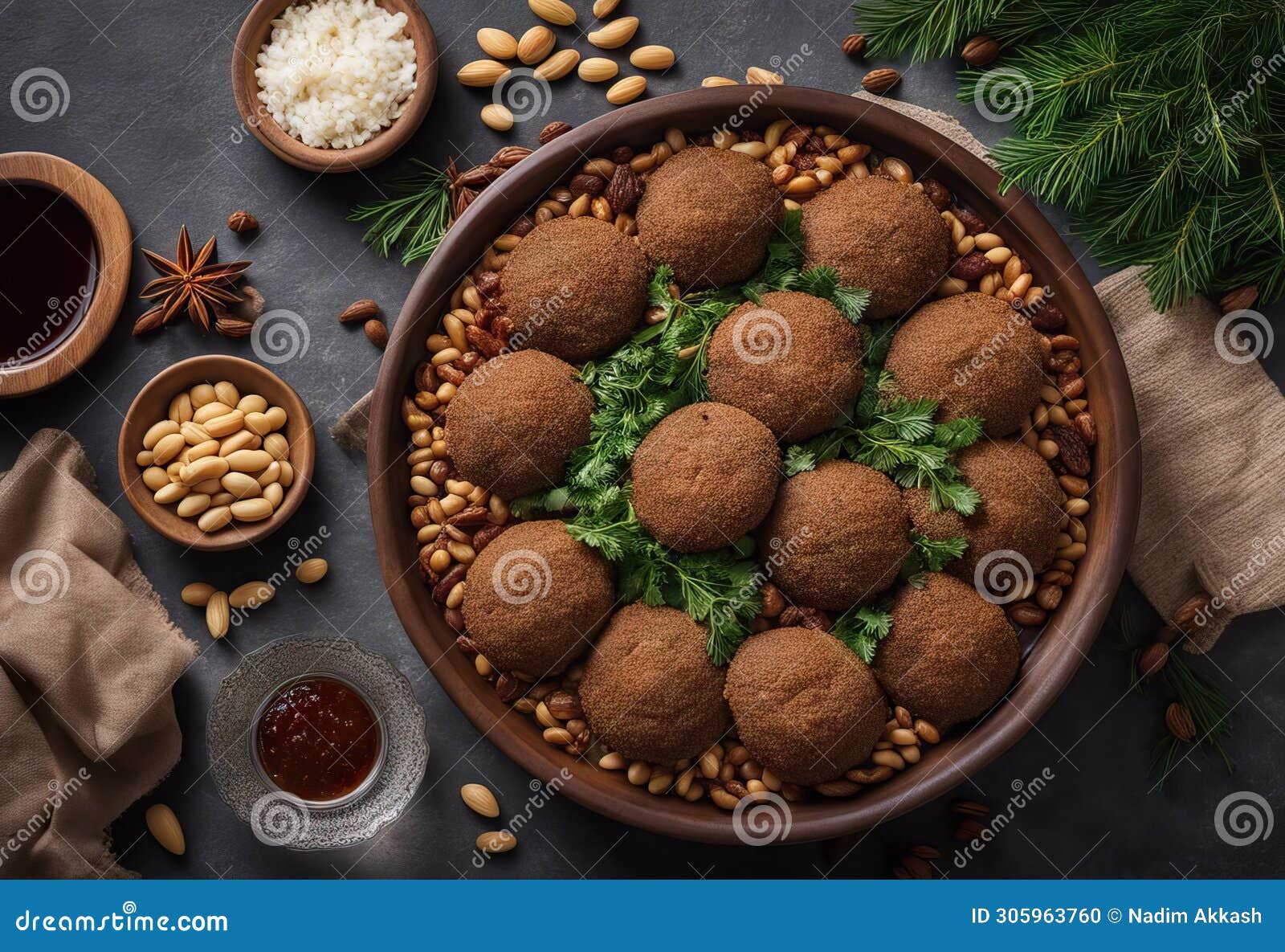 Nuts Arabic Pine Traditional Kibbeh Lamb View Top Stock Illustration ...