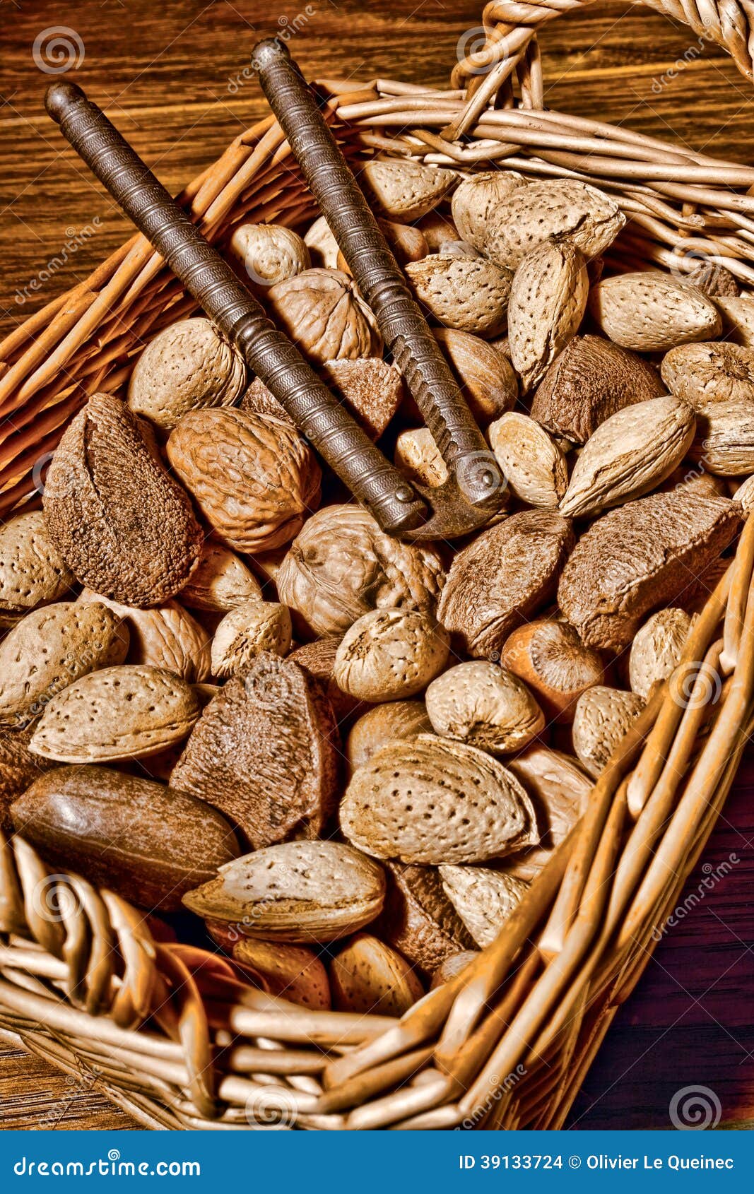 Nuts Assortment in Wicker Basket with Nutcracker Stock Photo - Image of ...