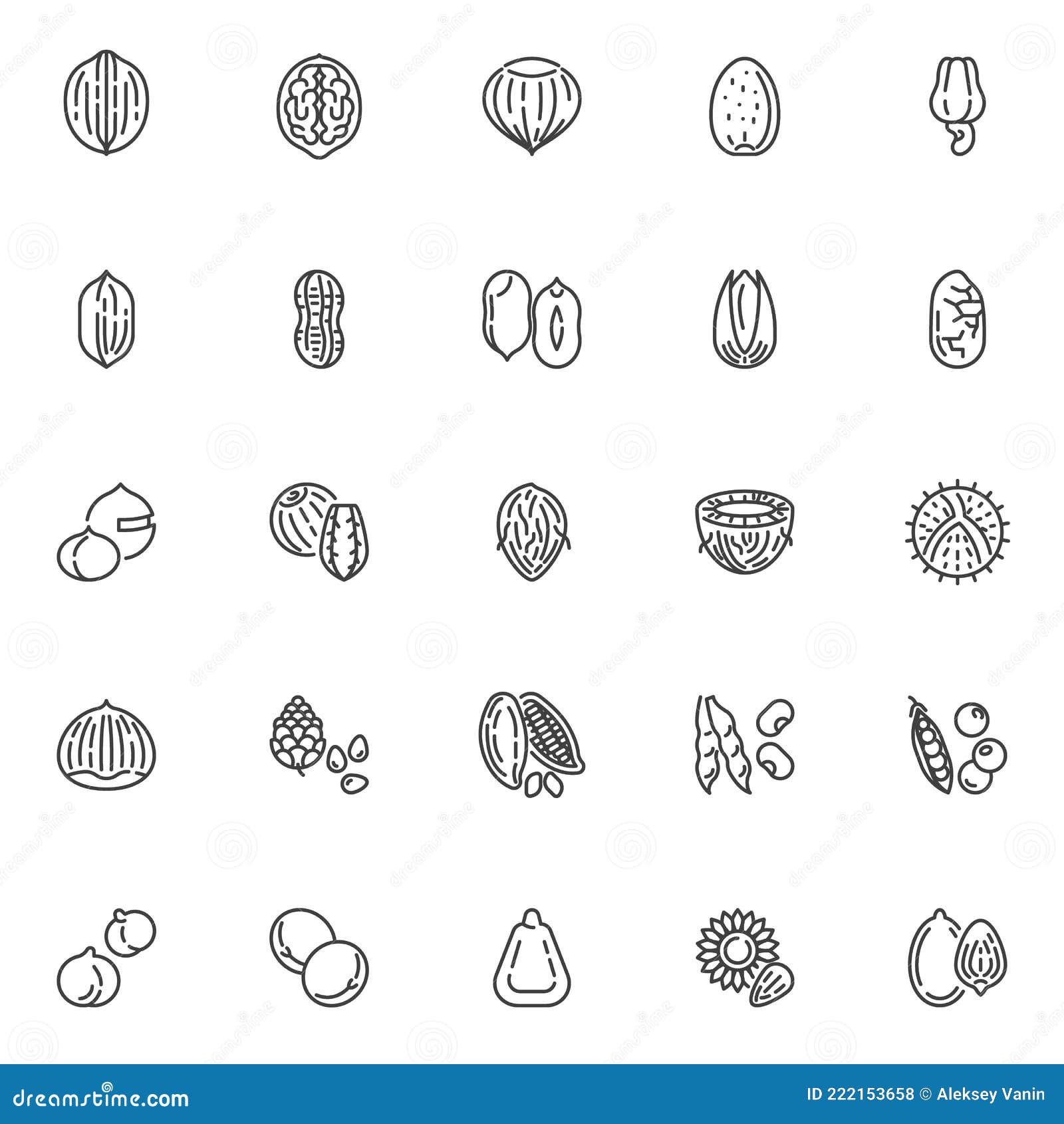 Nuts and Beans Line Icons Set Stock Vector - Illustration of beans ...