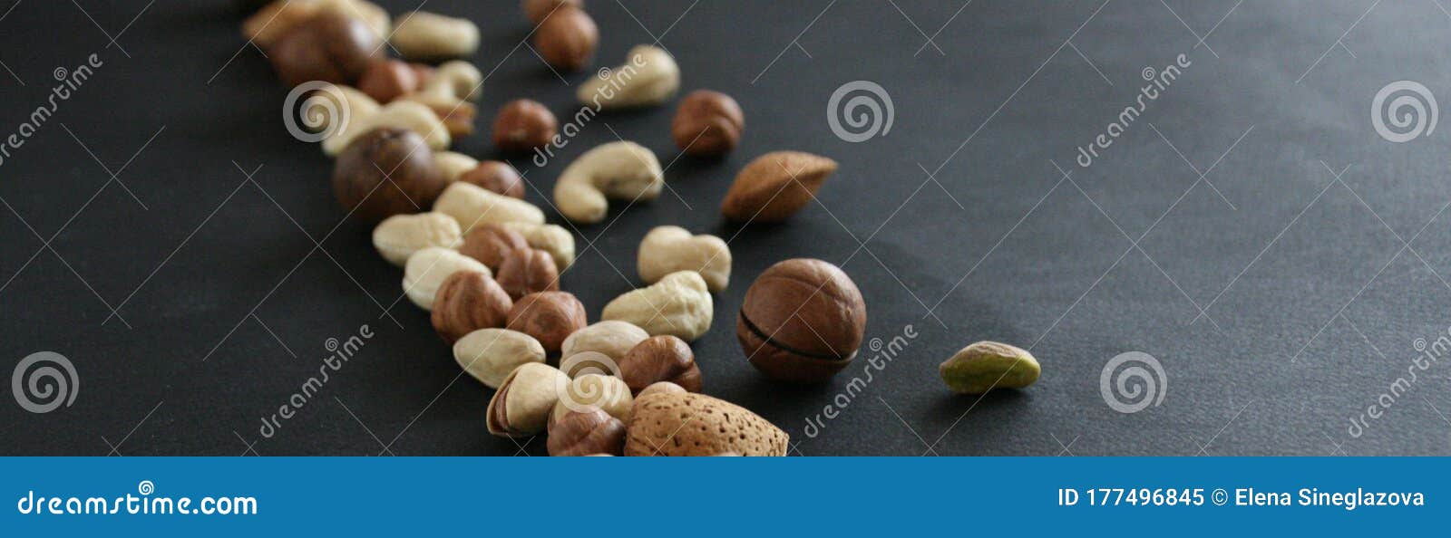 Nuts on Black Background, Top View with Copyspace. Stock Image - Image ...