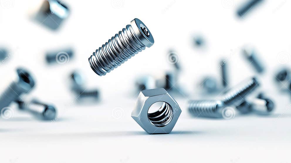 Nuts and Bolts Falling on White Background Stock Illustration ...