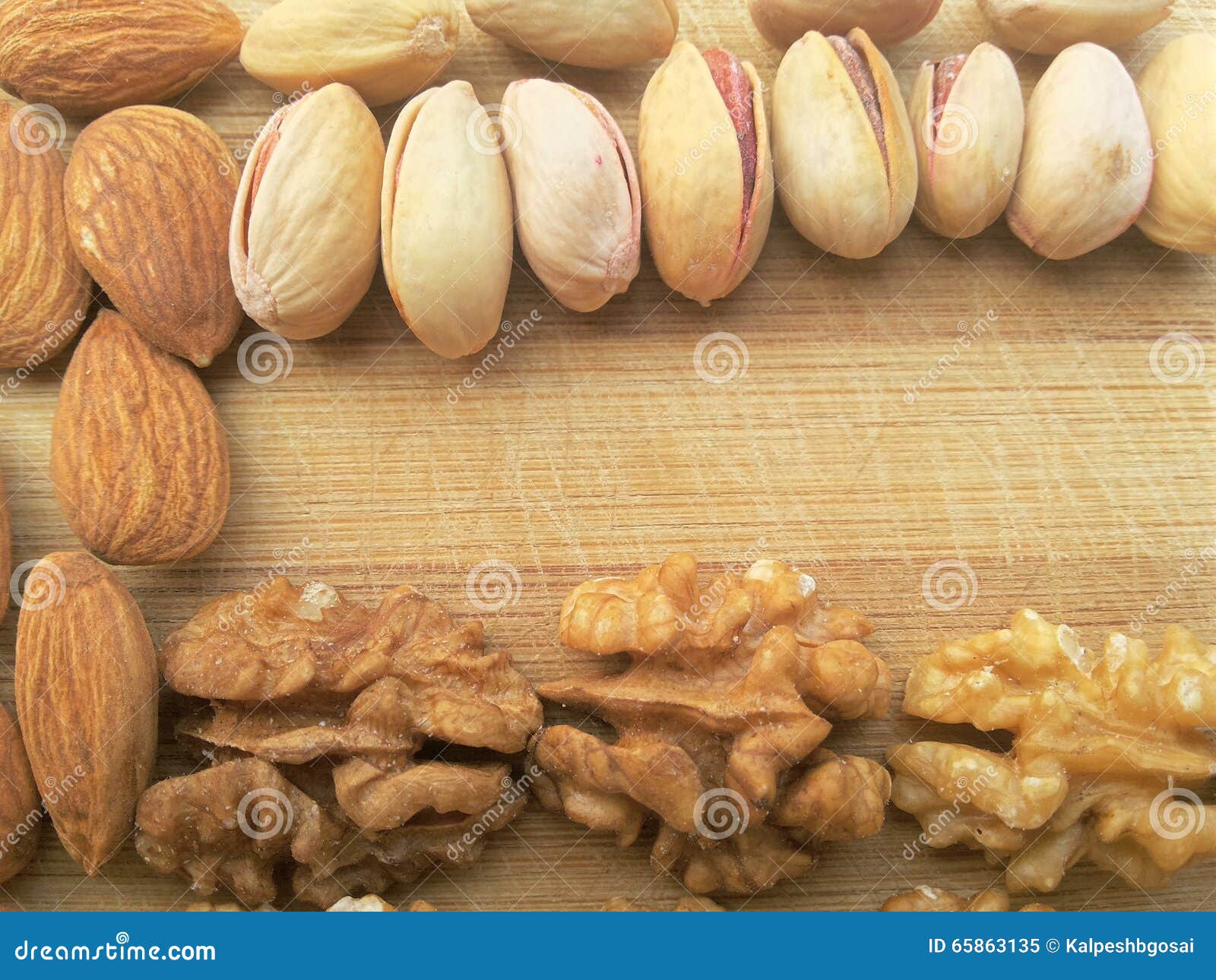 Nuts Border on Wooden Background Stock Image - Image of frame, border ...