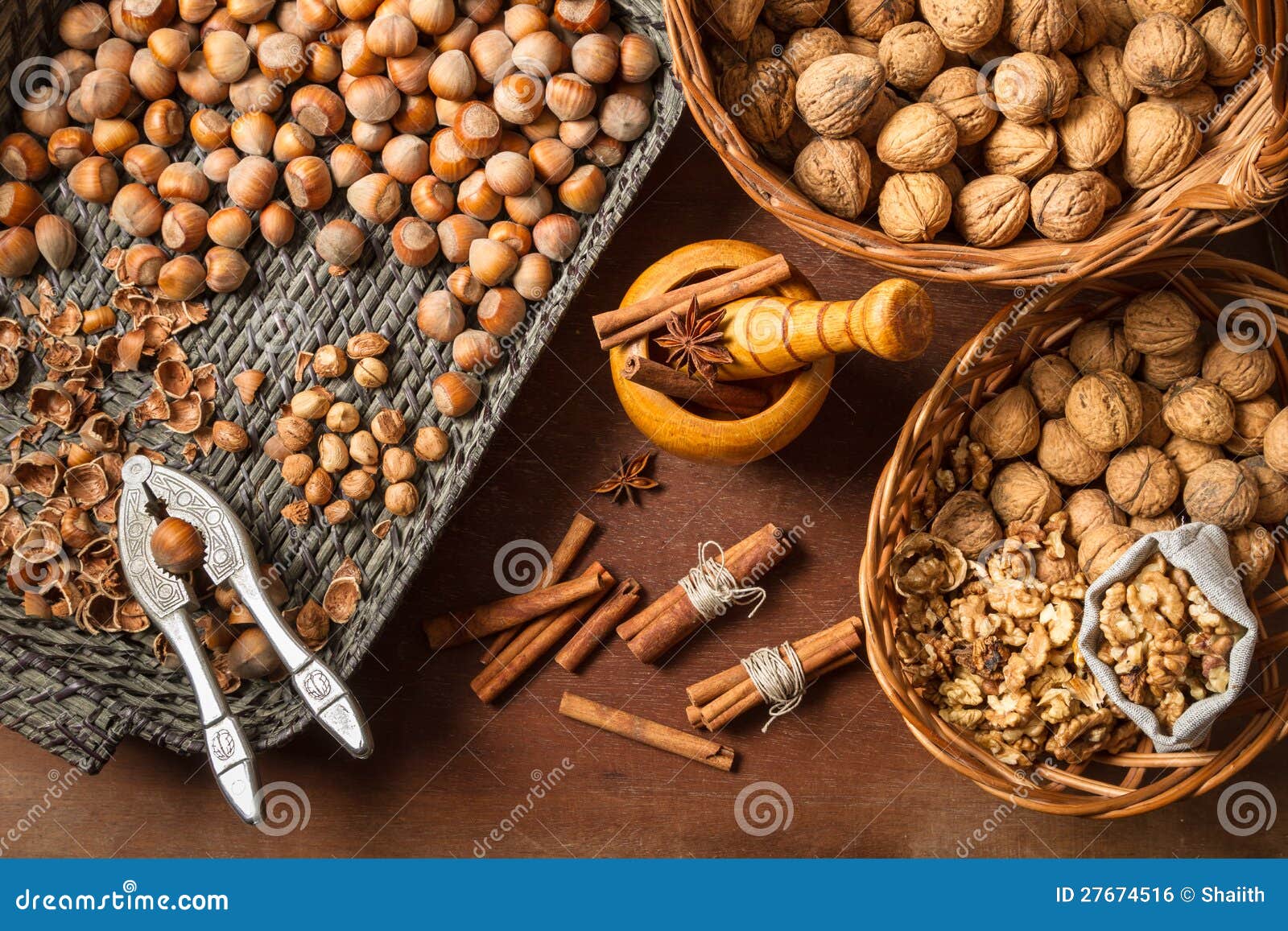 Nuts and Cinnamon As the Various Ingredients Stock Photo - Image of ...