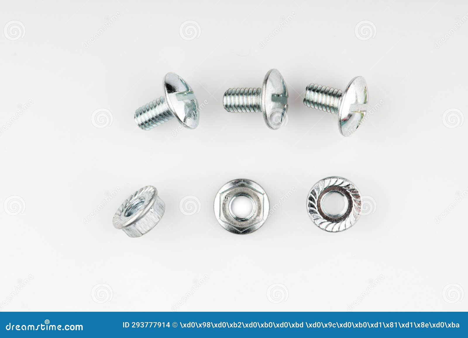 Nuts with a Press Washer on a White Background. M6 Screws Stock Photo ...