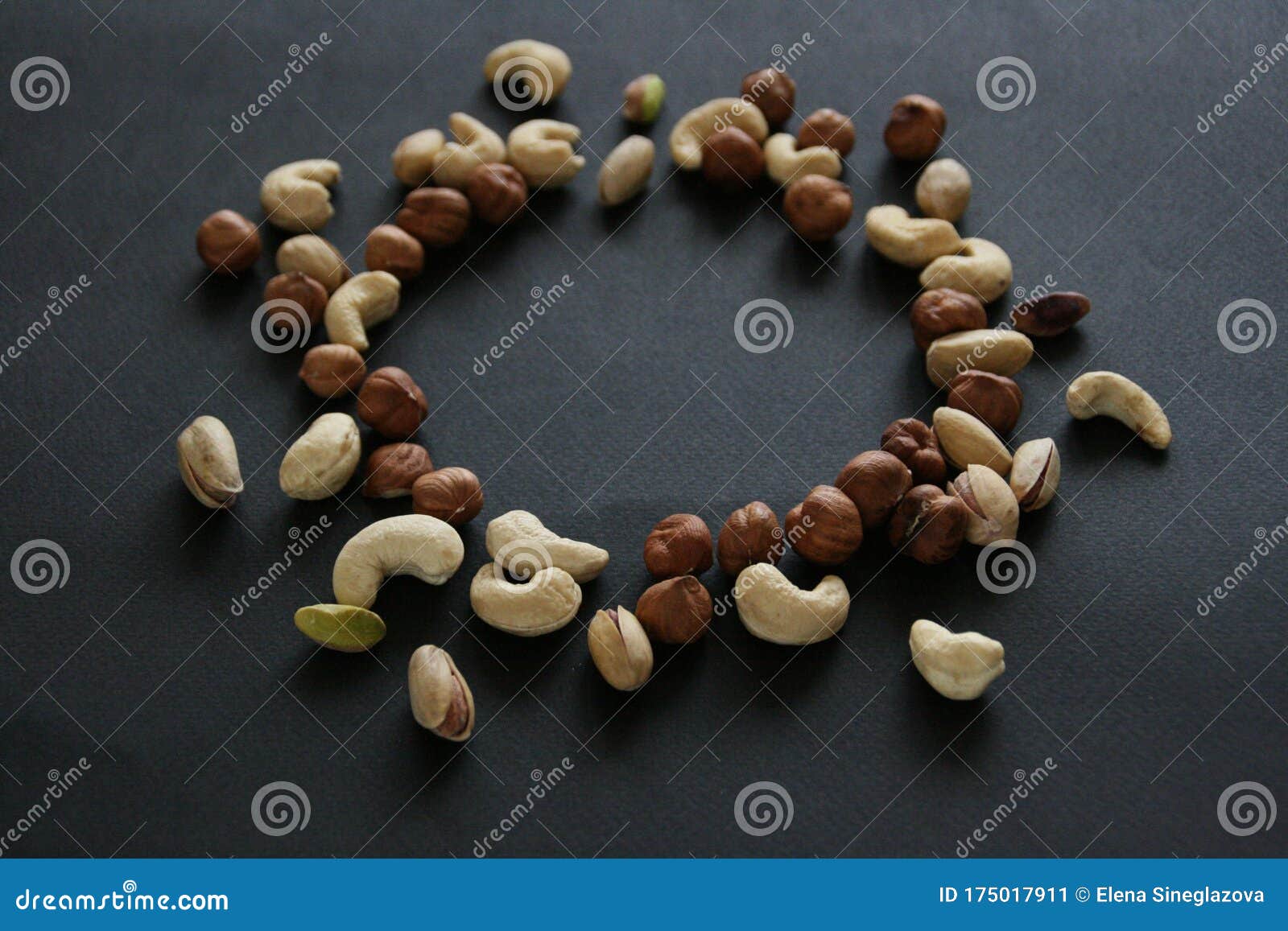Nuts on Dark Background, Top View with Copyspace. Stock Image - Image ...