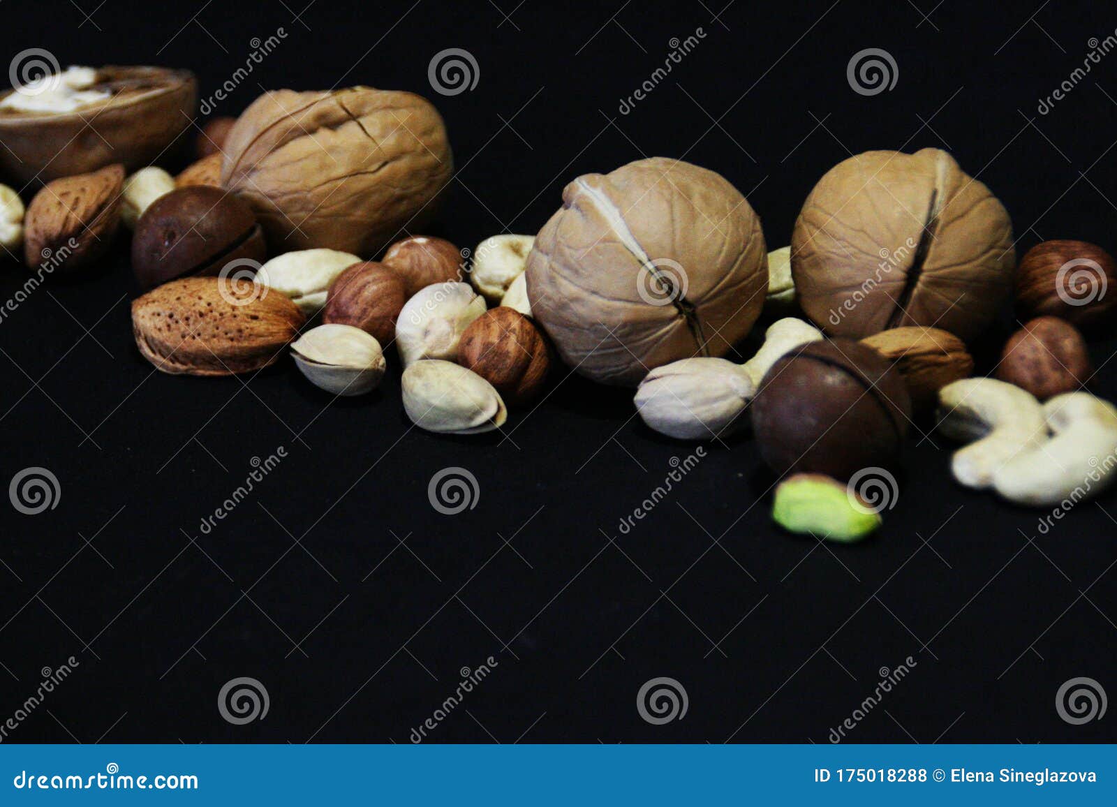 Nuts on Dark Background, Top View with Copyspace. Stock Photo - Image ...