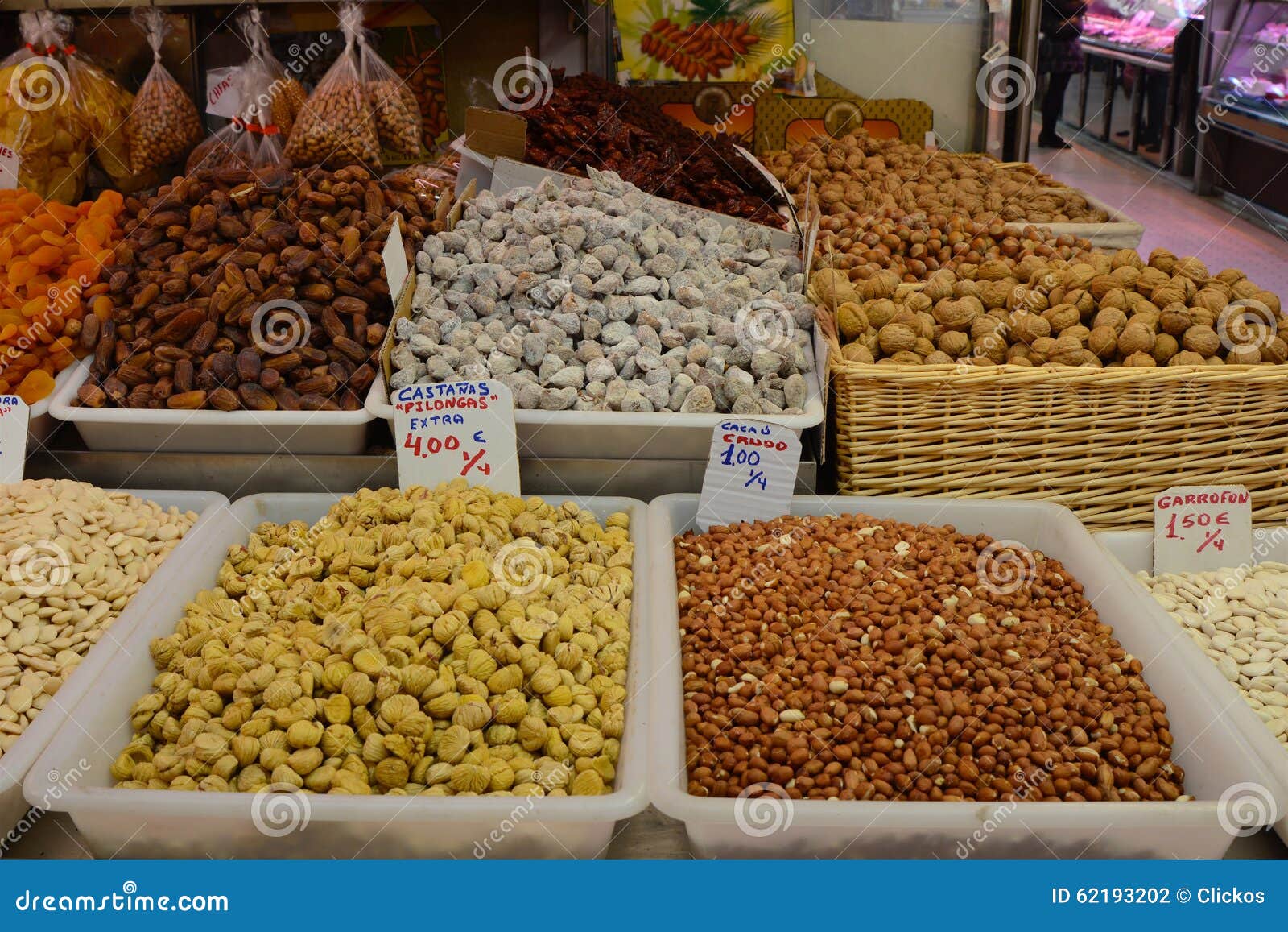 Nuts on Display in Indoor Market of Valencia, Spain Stock Photo - Image ...