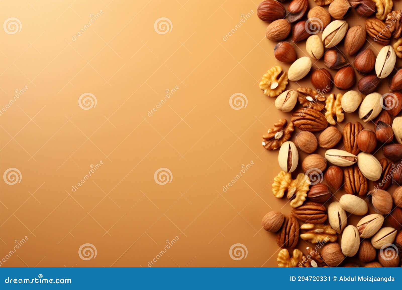 Nuts Displayed on a Light Brown Background with Text Space Stock ...