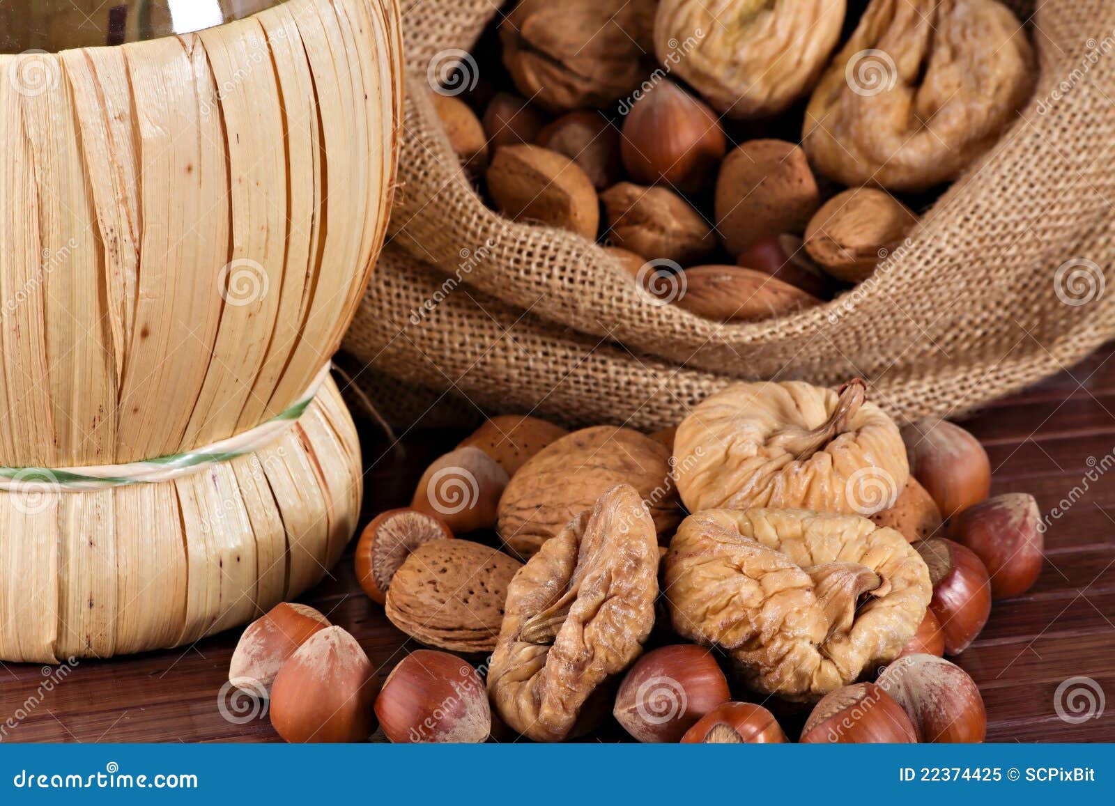 Nuts and dried figs stock image. Image of midnight, lunch - 22374425