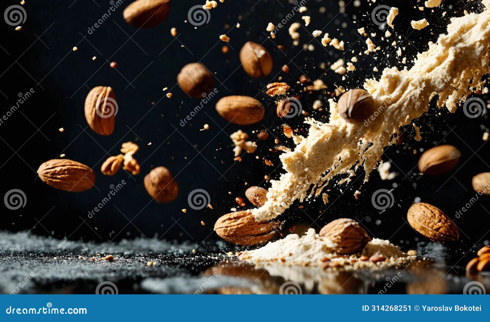 Nuts Falling into Abstract Flour Splash Design Stock Illustration ...