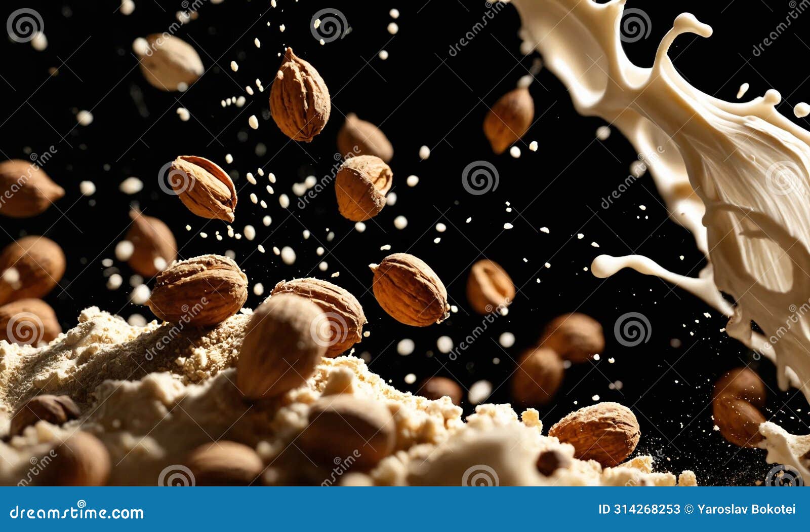 Nuts Falling into Abstract Flour Splash Design Stock Illustration ...