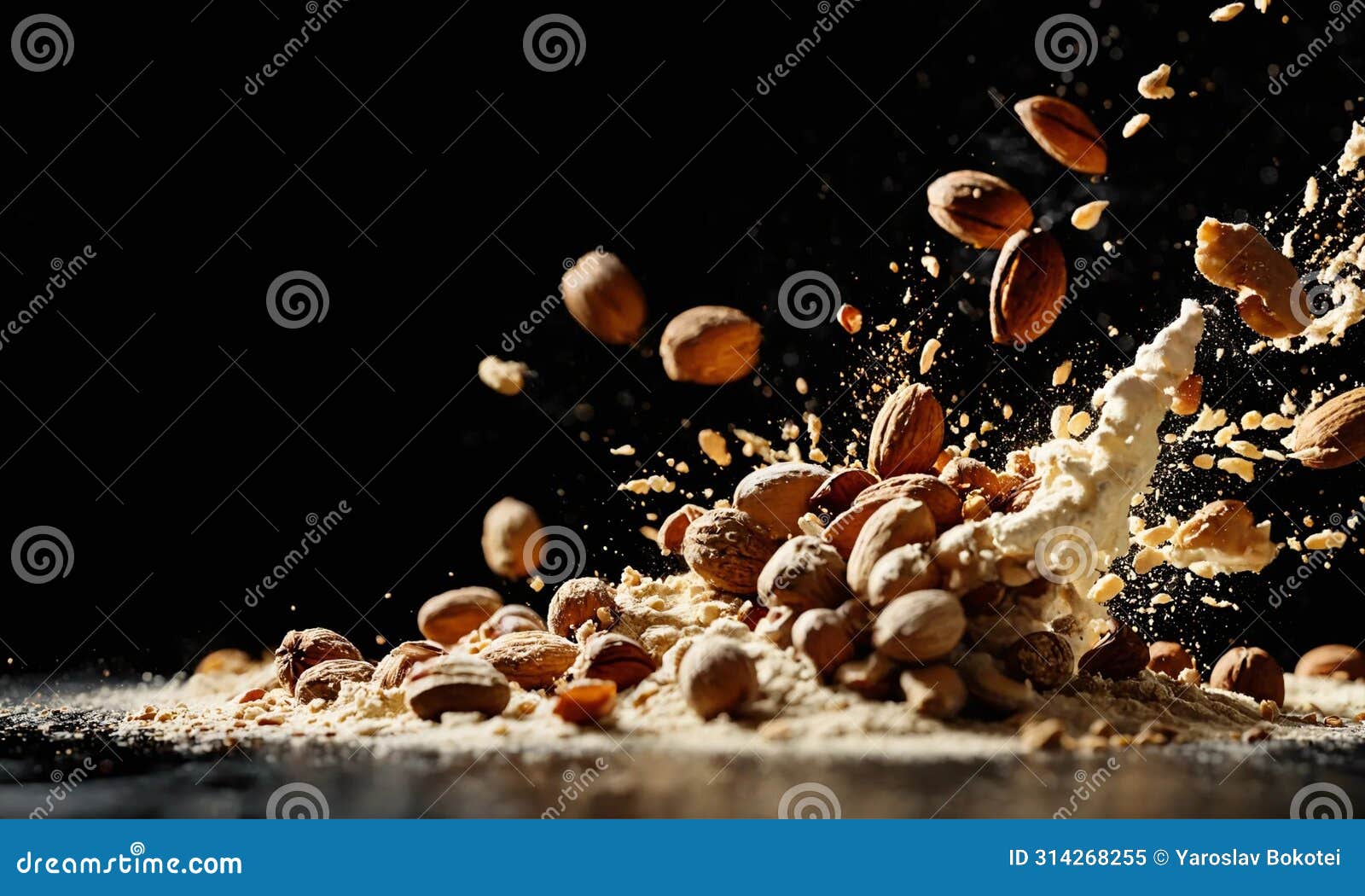 Nuts Falling into Abstract Flour Splash Design Stock Illustration ...