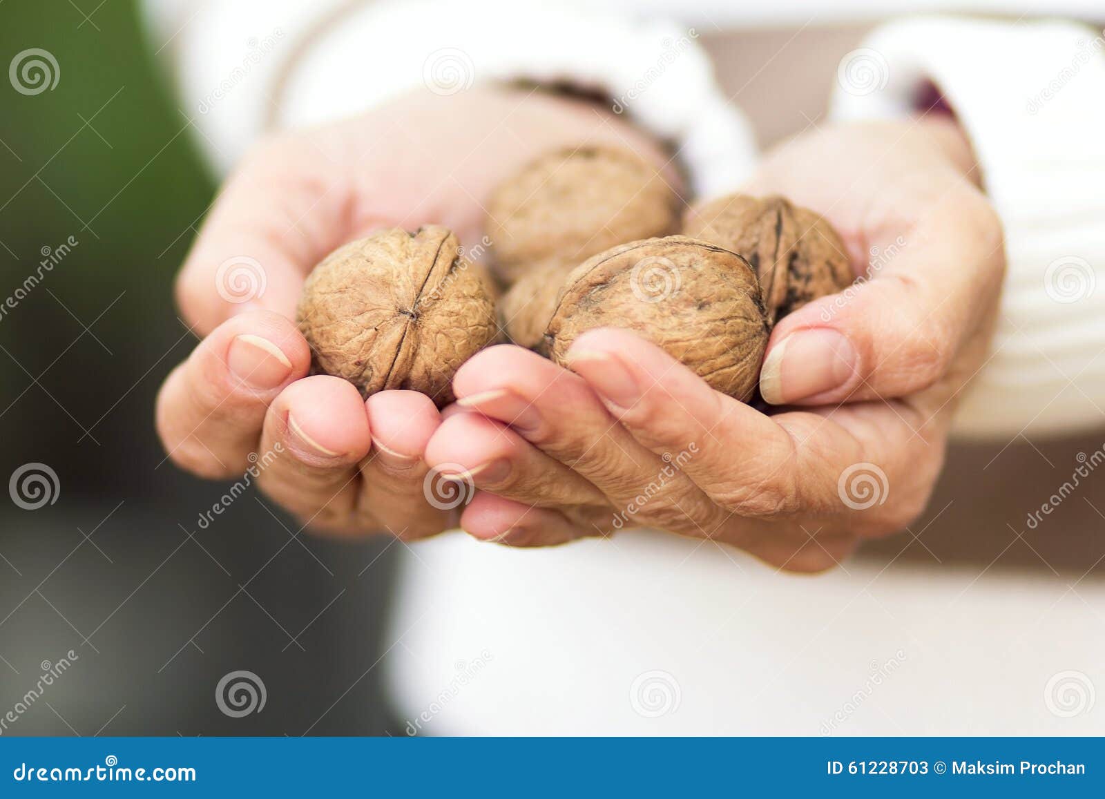 Nuts in the hands of woman stock image. Image of food - 61228703