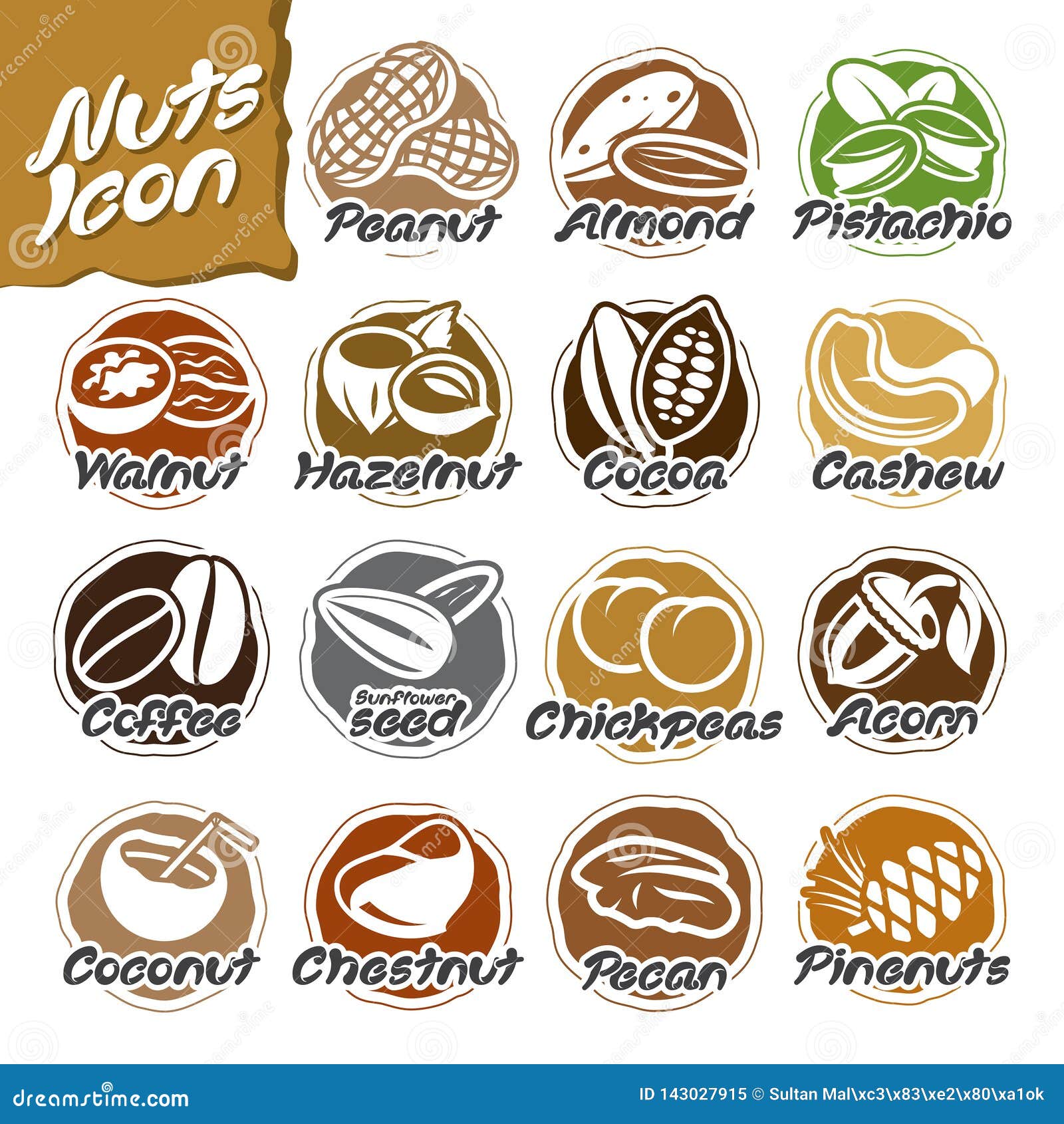 Nuts icon set stock vector. Illustration of peanut, beans - 143027915