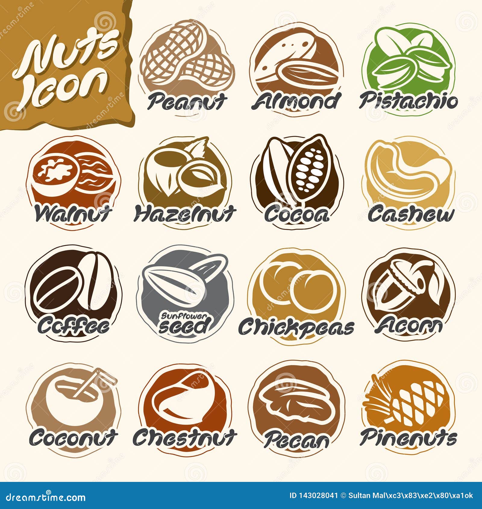 Nuts icon set stock vector. Illustration of element - 143028041
