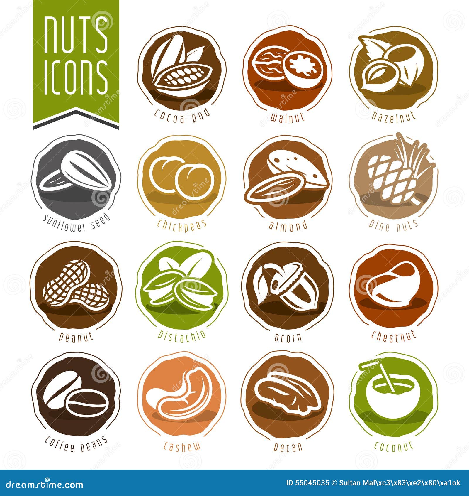 Nuts icon set stock vector. Illustration of nature, filbert - 55045035