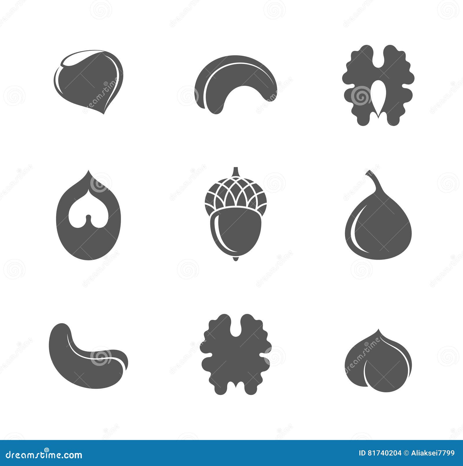 Nuts. Icon set stock vector. Illustration of icon, acorn - 81740204