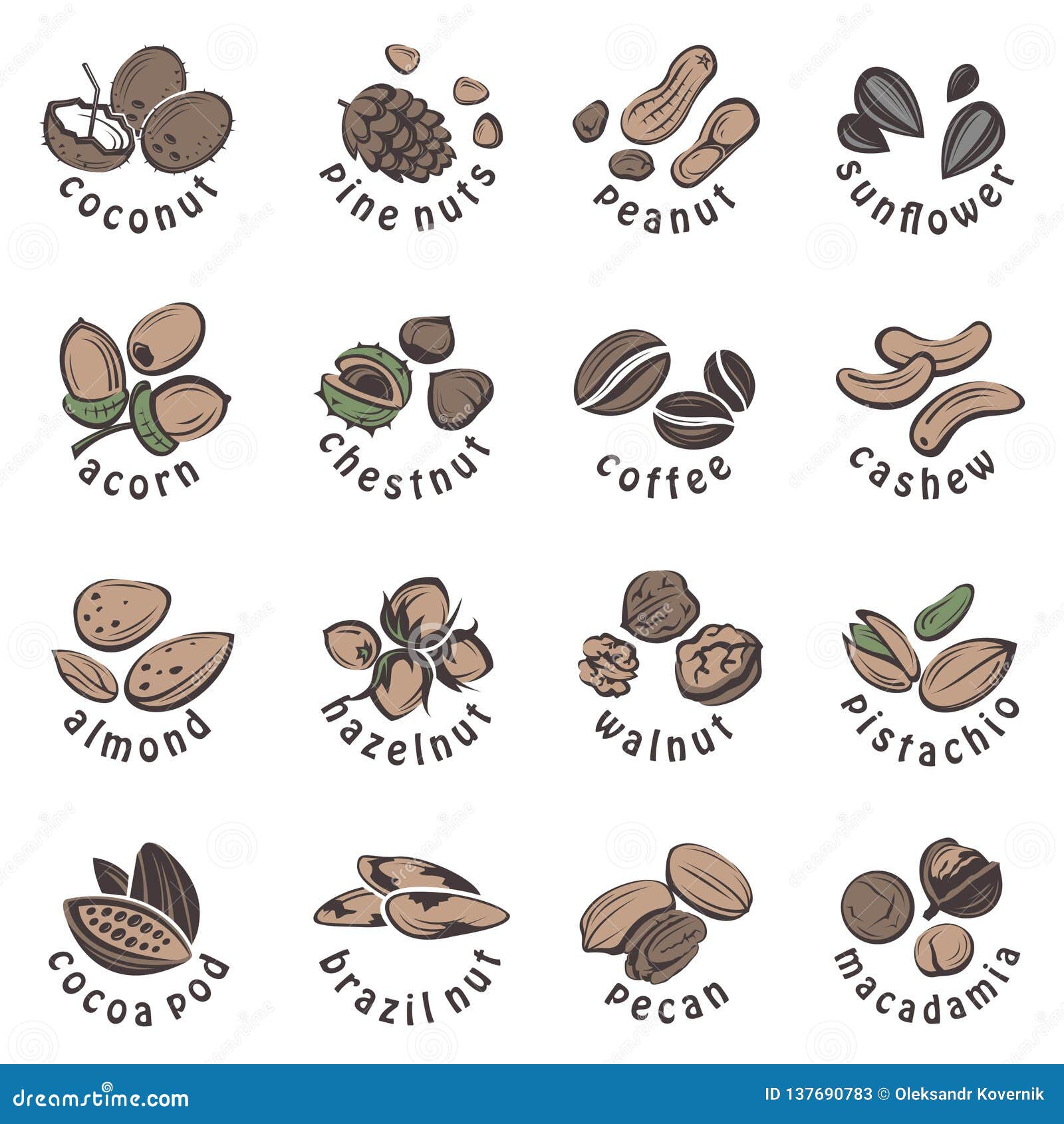 Nuts icons set stock vector. Illustration of group, isolated - 137690783