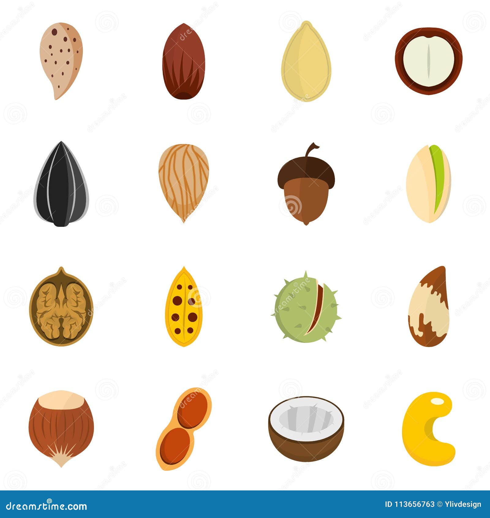 Nuts icons set vector flat stock vector. Illustration of acorn - 113656763