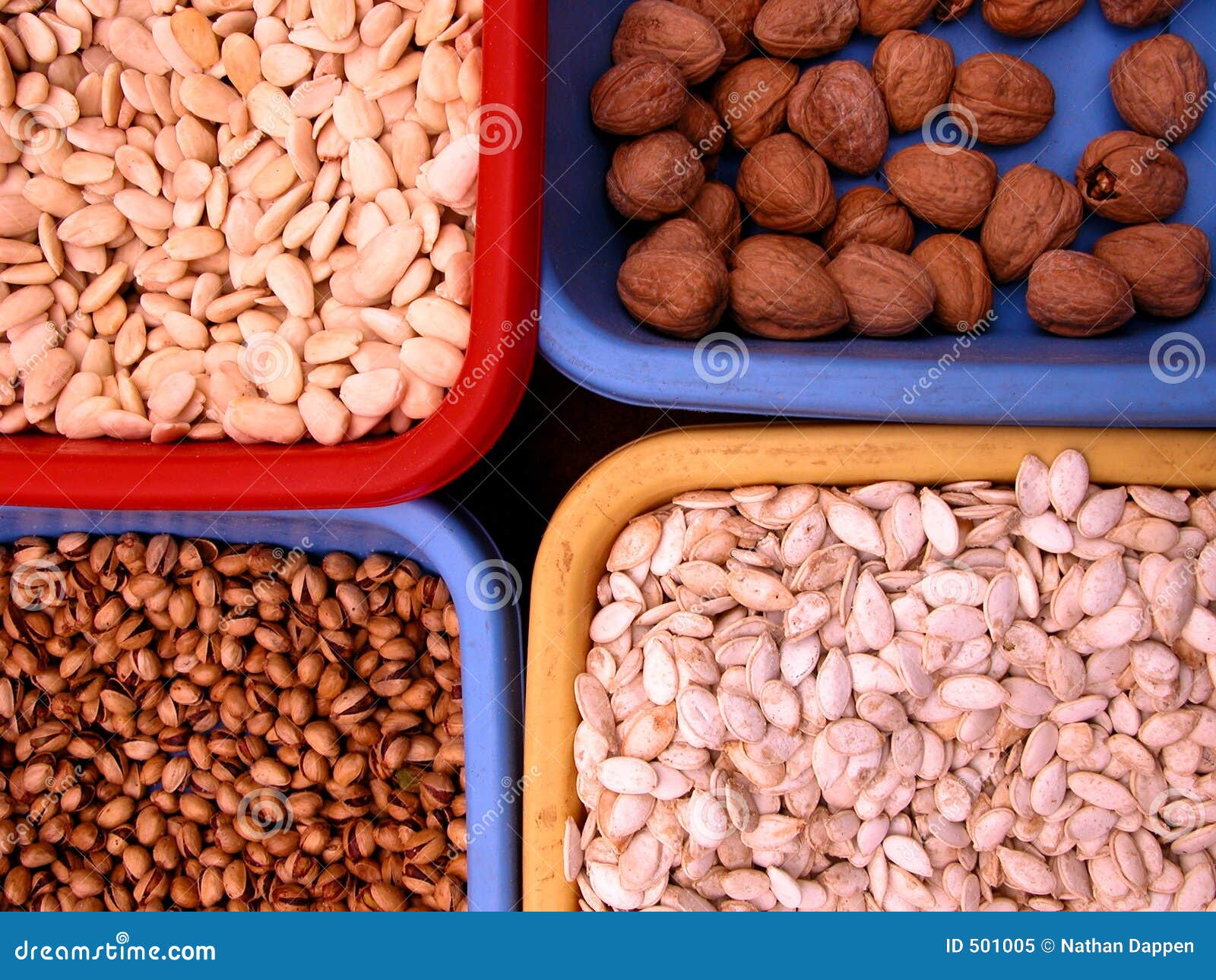 Nuts in Multicolored Crates at an Open Air Market in Spain Stock Image ...
